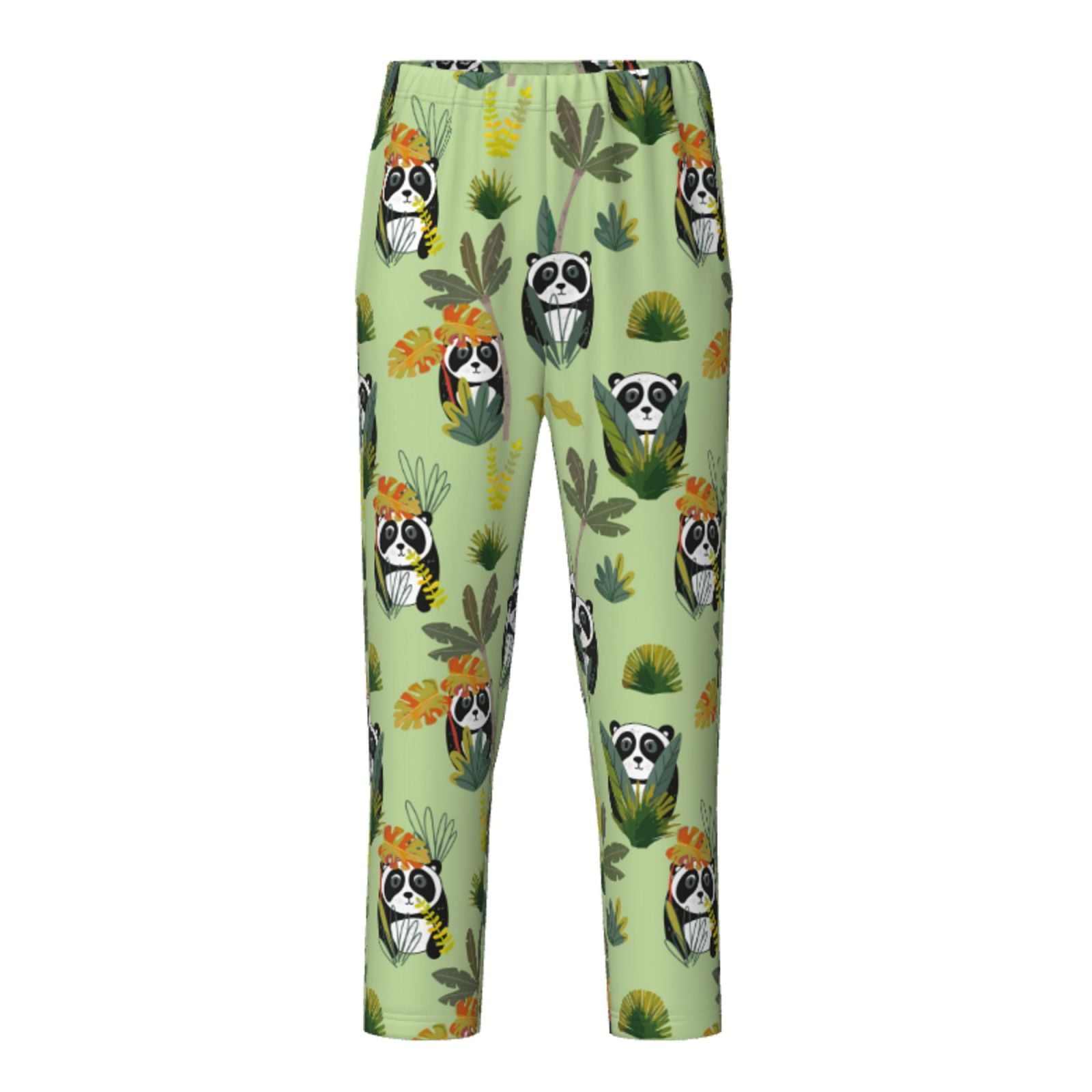 Xecao Cute Panda Bear In Greenery Forest Print Teenagers' Pajama Pants ...