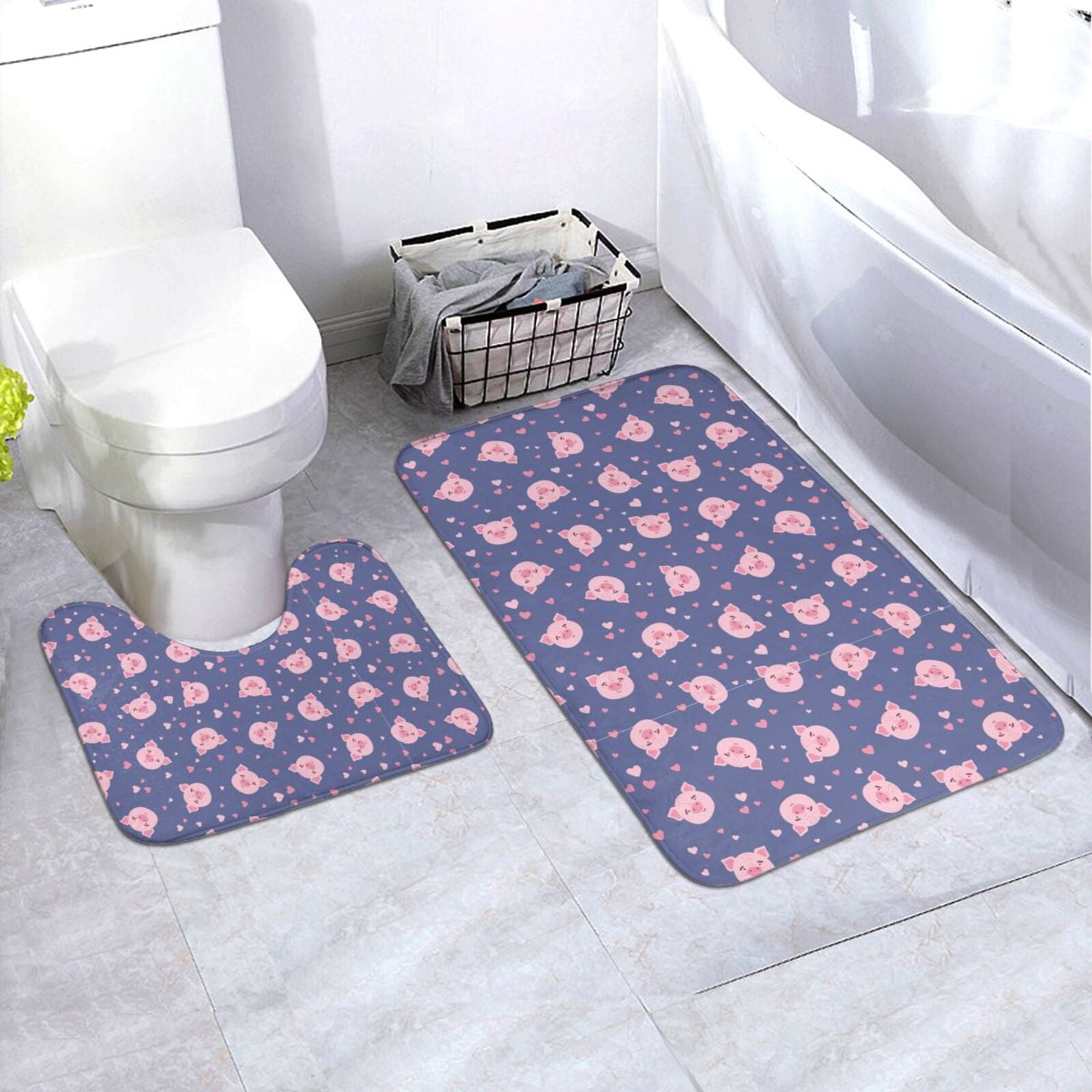 Xecao Cute Pig 2-Piece Vintage Seamless Anti-Skid Mat Set, featuring a ...