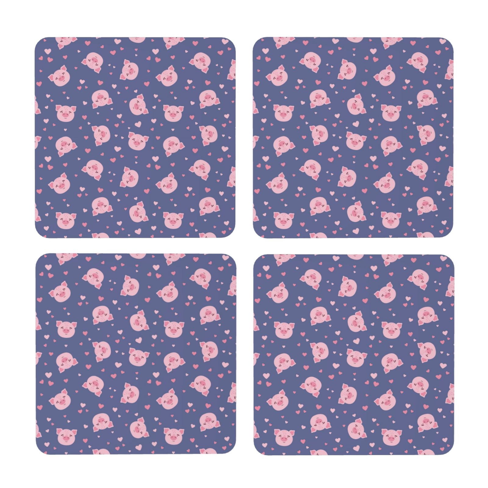 Xecao Cute Pig for MDF Cork Coaster 4 Pcs,Drink Coasters,Suit for House ...
