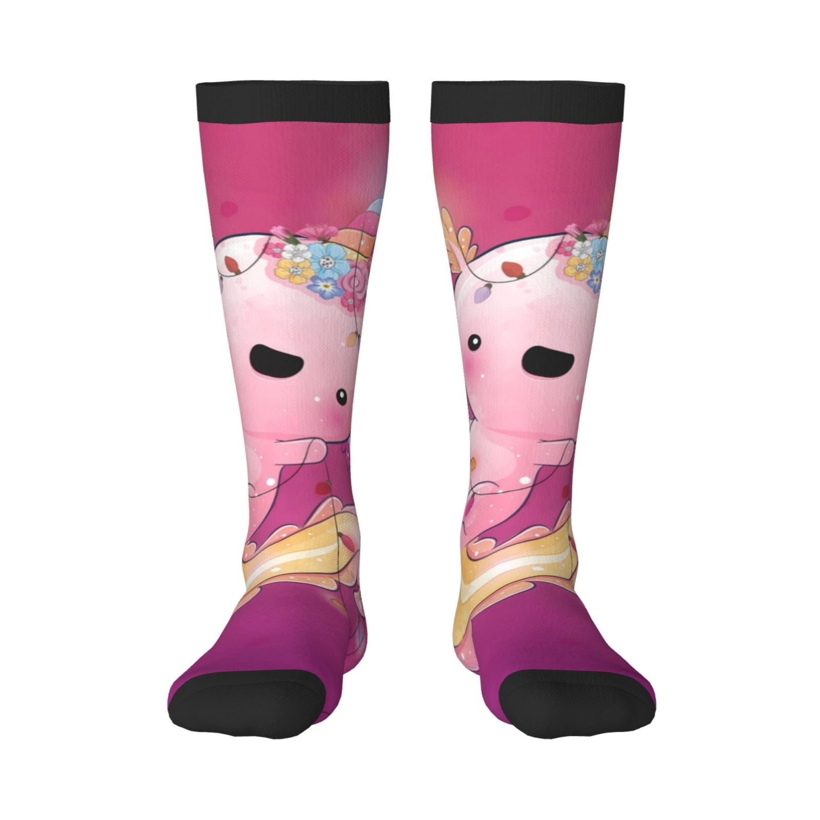 Xecao Cute Pink Axolotl A Print Compression Socks for Both Men And ...