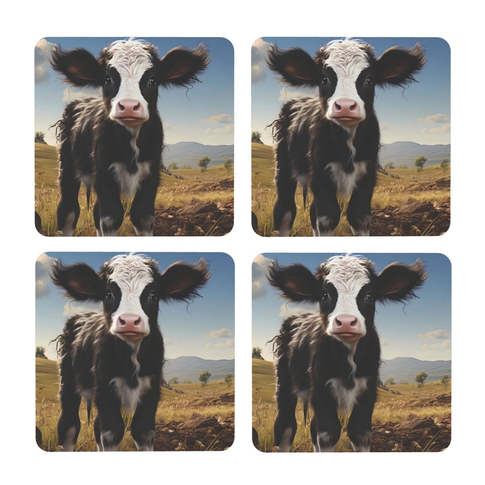 Xecao Cute Prairie Cow for MDF Cork Coaster 4 Pcs,Drink Coasters,Suit ...