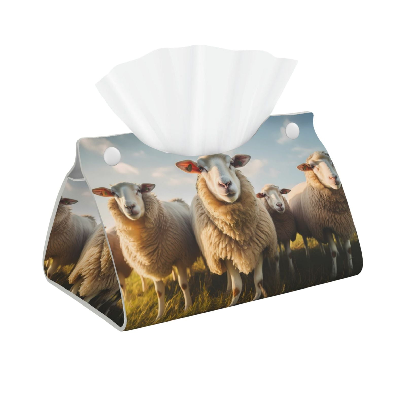 Xecao Cute Prairie Sheep Herd Print Tissue Box Cover,Modern PVC Leather ...