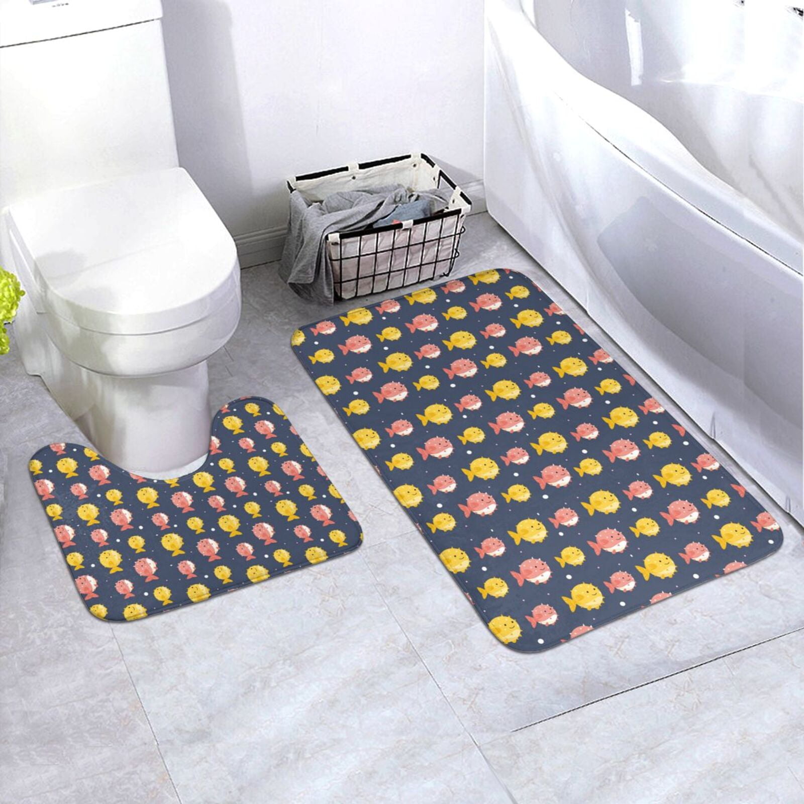 Xecao Cute Puffer Fish 2-Piece Vintage Seamless Anti-Skid Mat Set ...