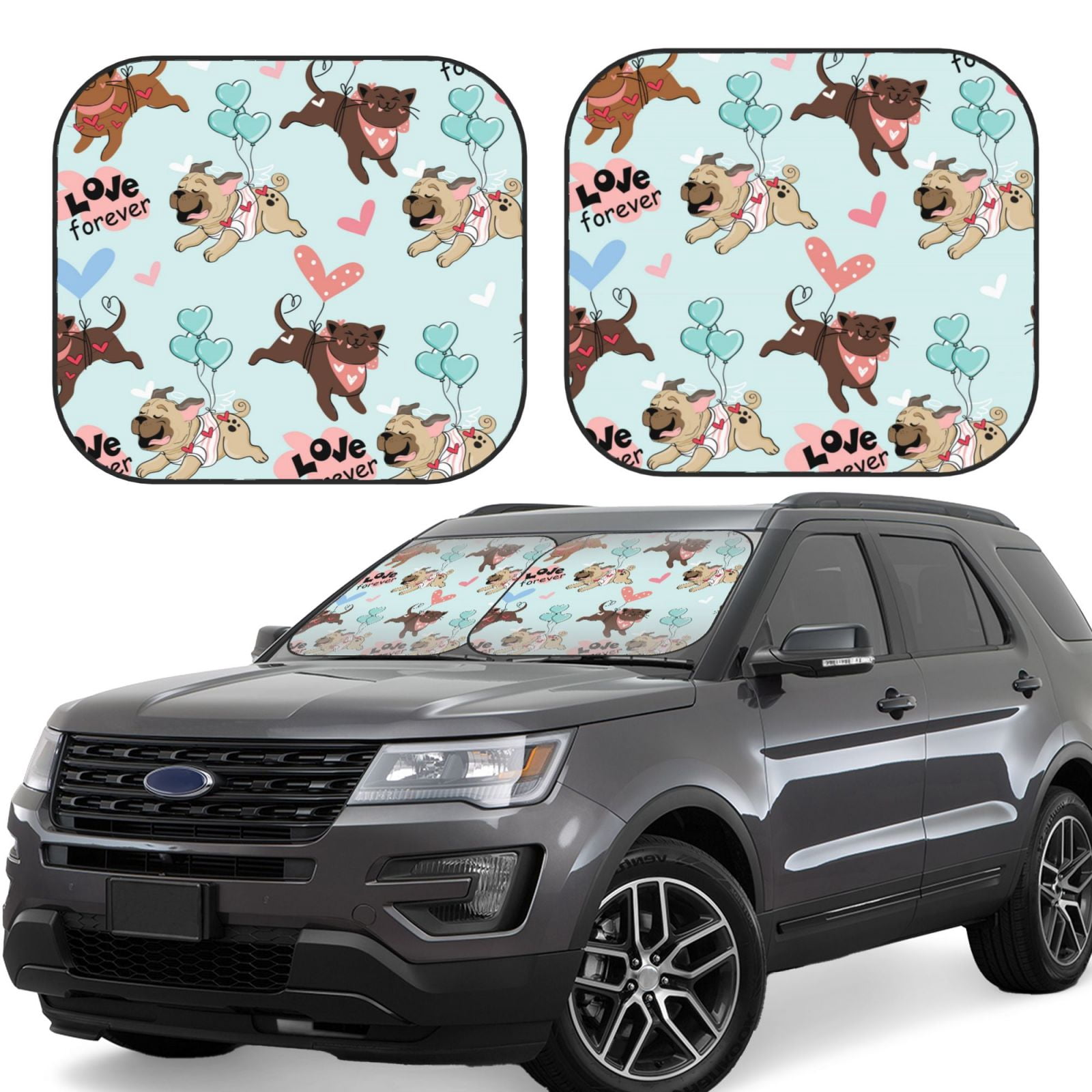 Xecao Cute Pug Dogs for Foldable Car Sun Shades (2-Pack) offer sun ...