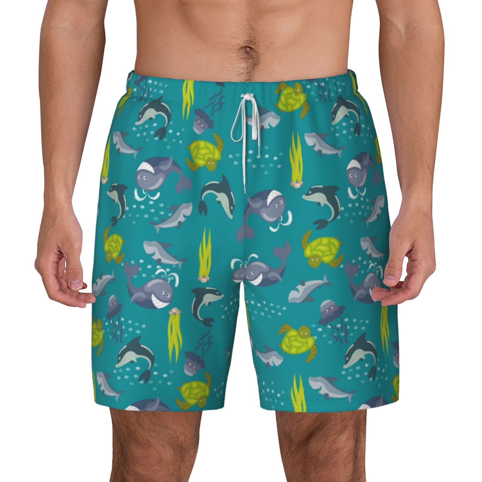 Xecao Cute Shark Turtle for Men's Swimming Trunks Swim Trunks Quick Dry ...