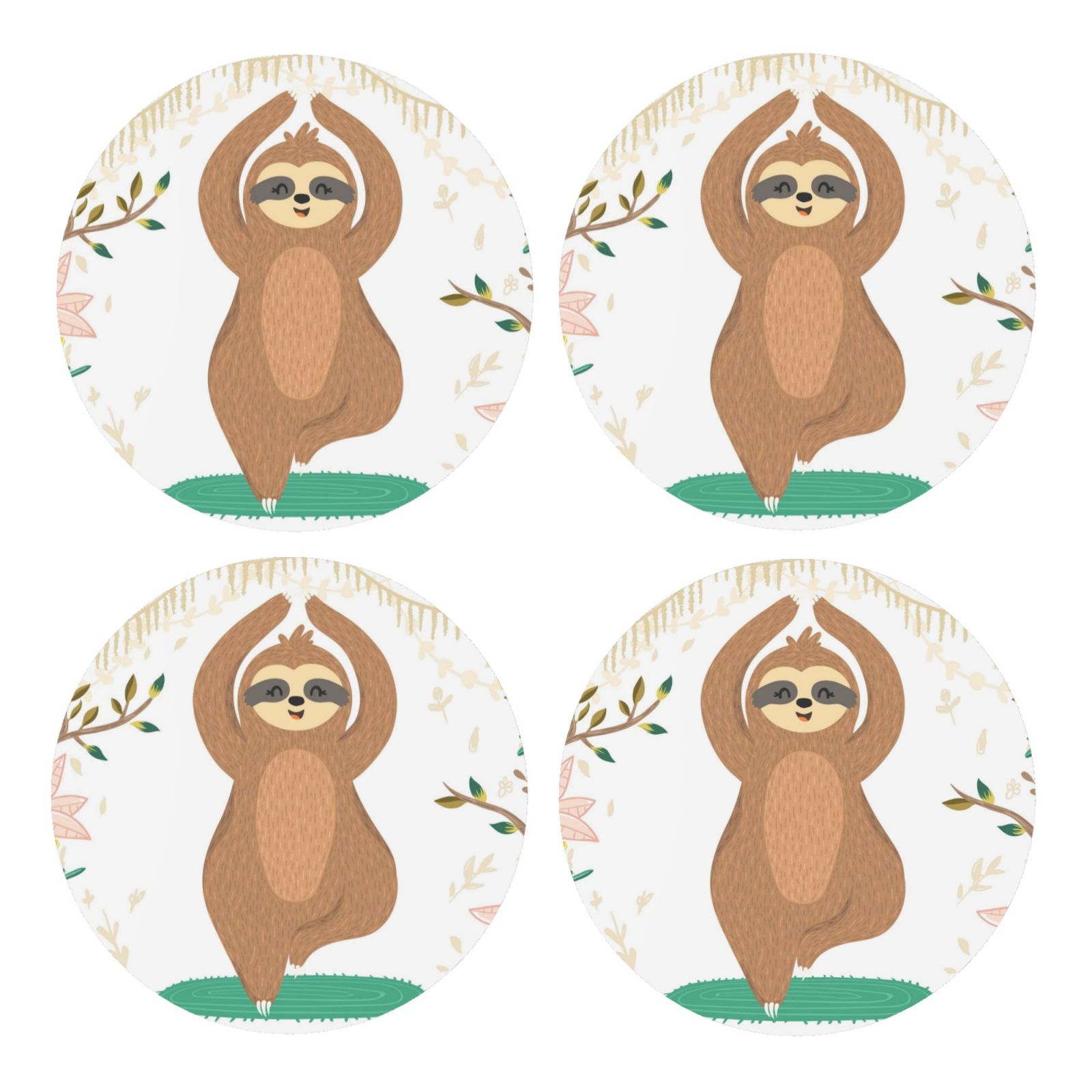 Xecao Cute Sloth In Yoga Pose Tree for MDF Cork Coaster 4 Pcs,Drink ...