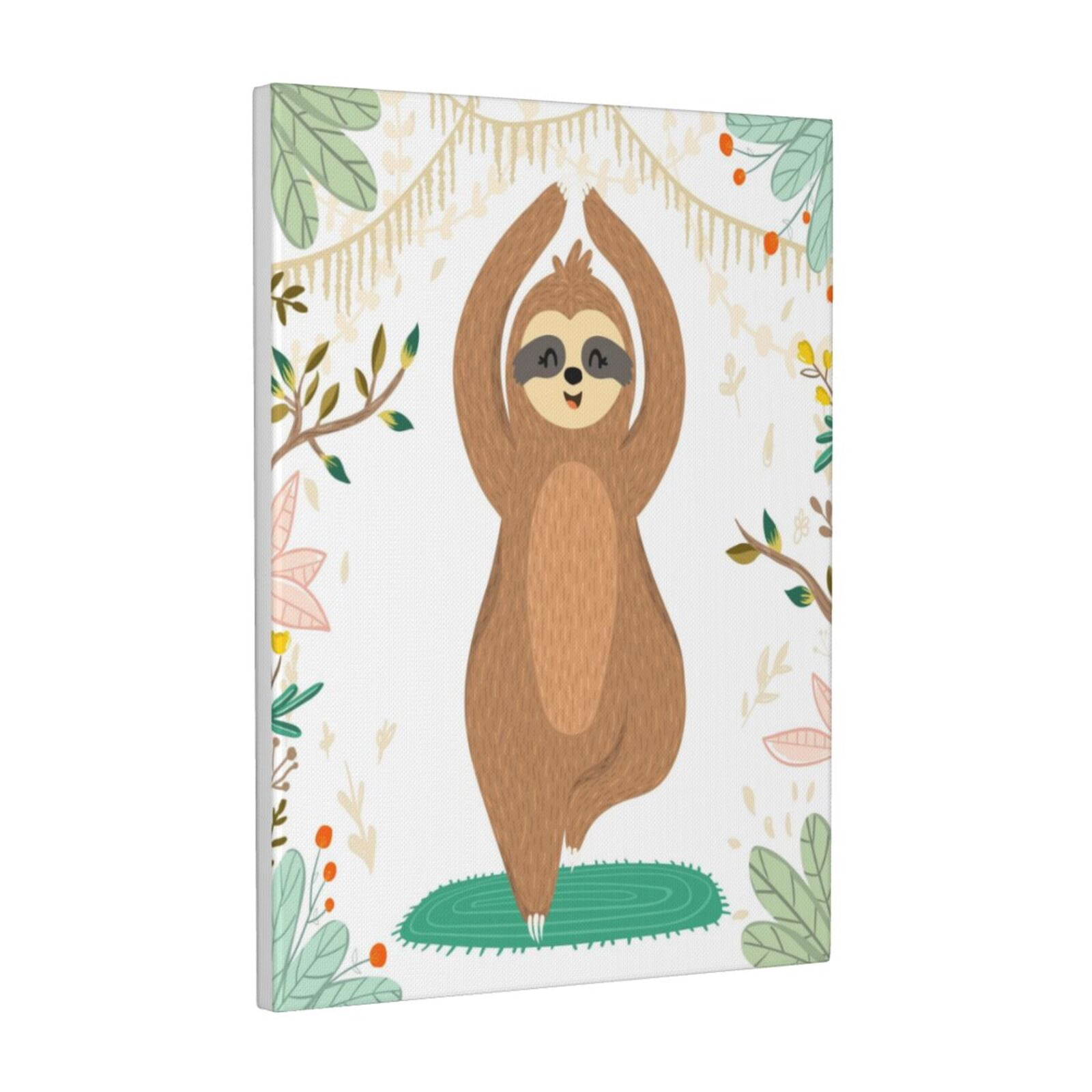 Xecao Cute Sloth In Yoga Pose Tree for Ready-to-Hang Canvas Art 12x16 ...