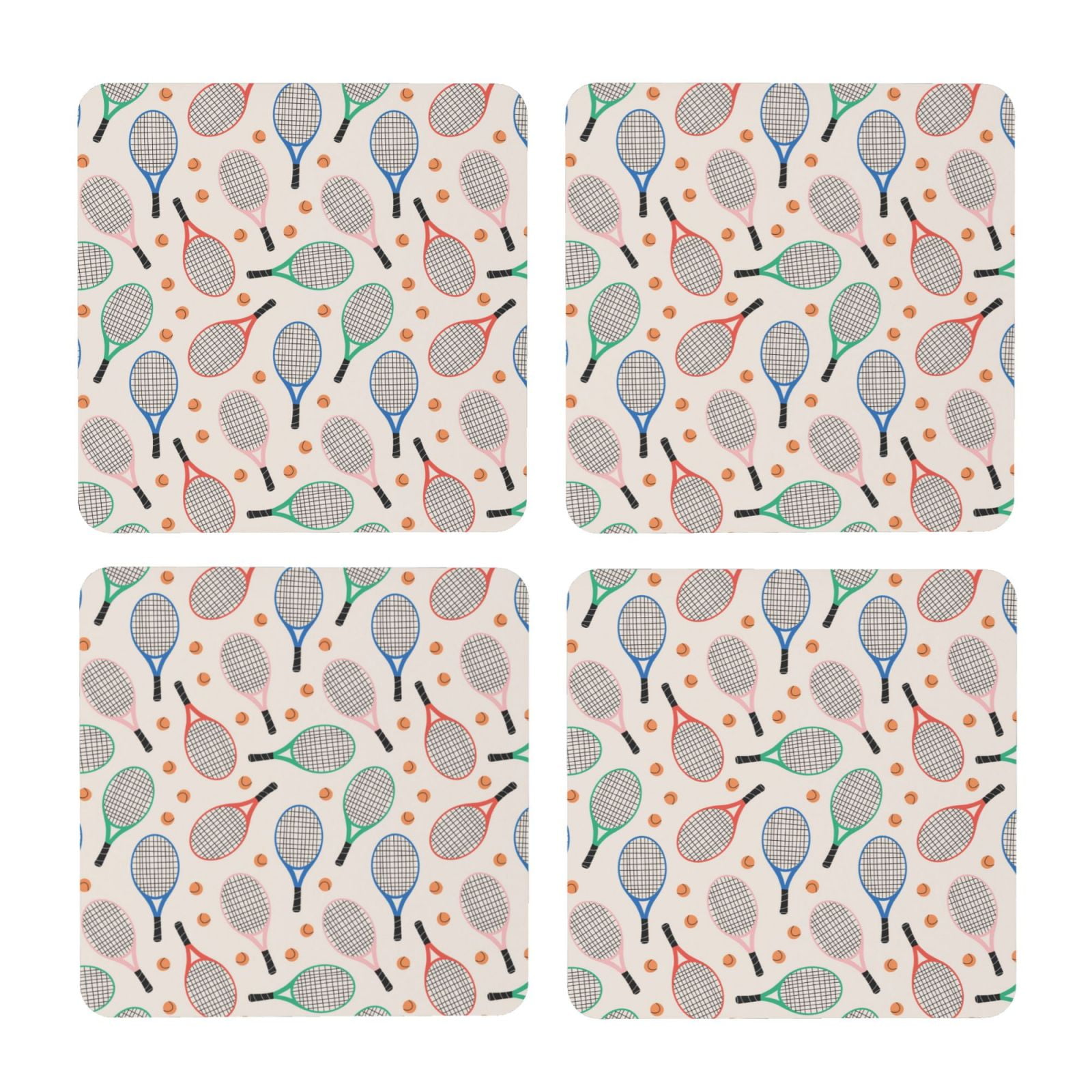 Xecao Cute Tennis Racket for MDF Cork Coaster 4 Pcs,Drink Coasters,Suit ...