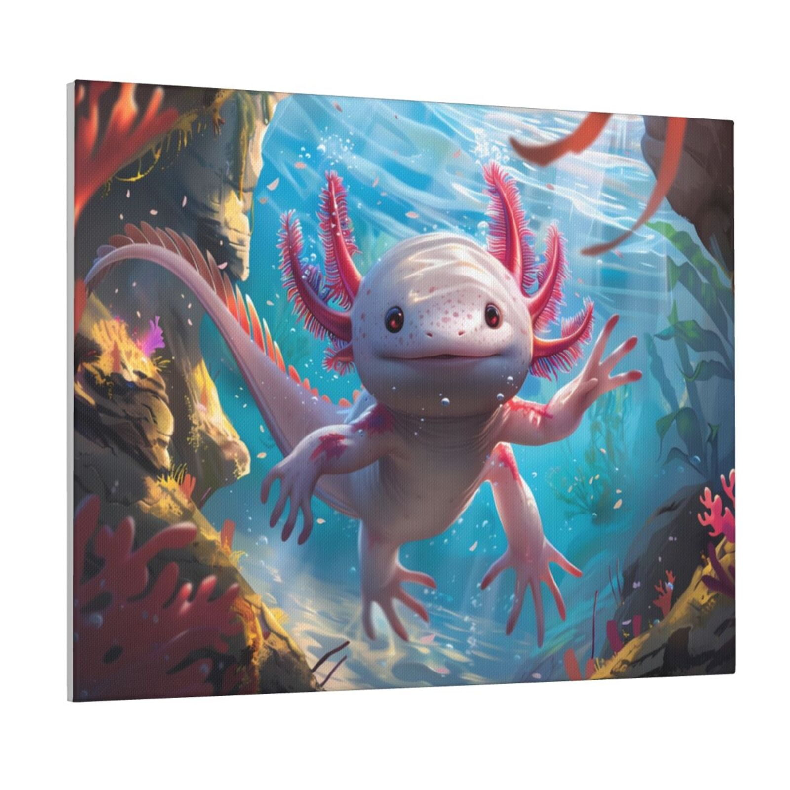 Xecao Cute Underwater Axolotl for Waterproof Framed Canvas Art - Modern ...