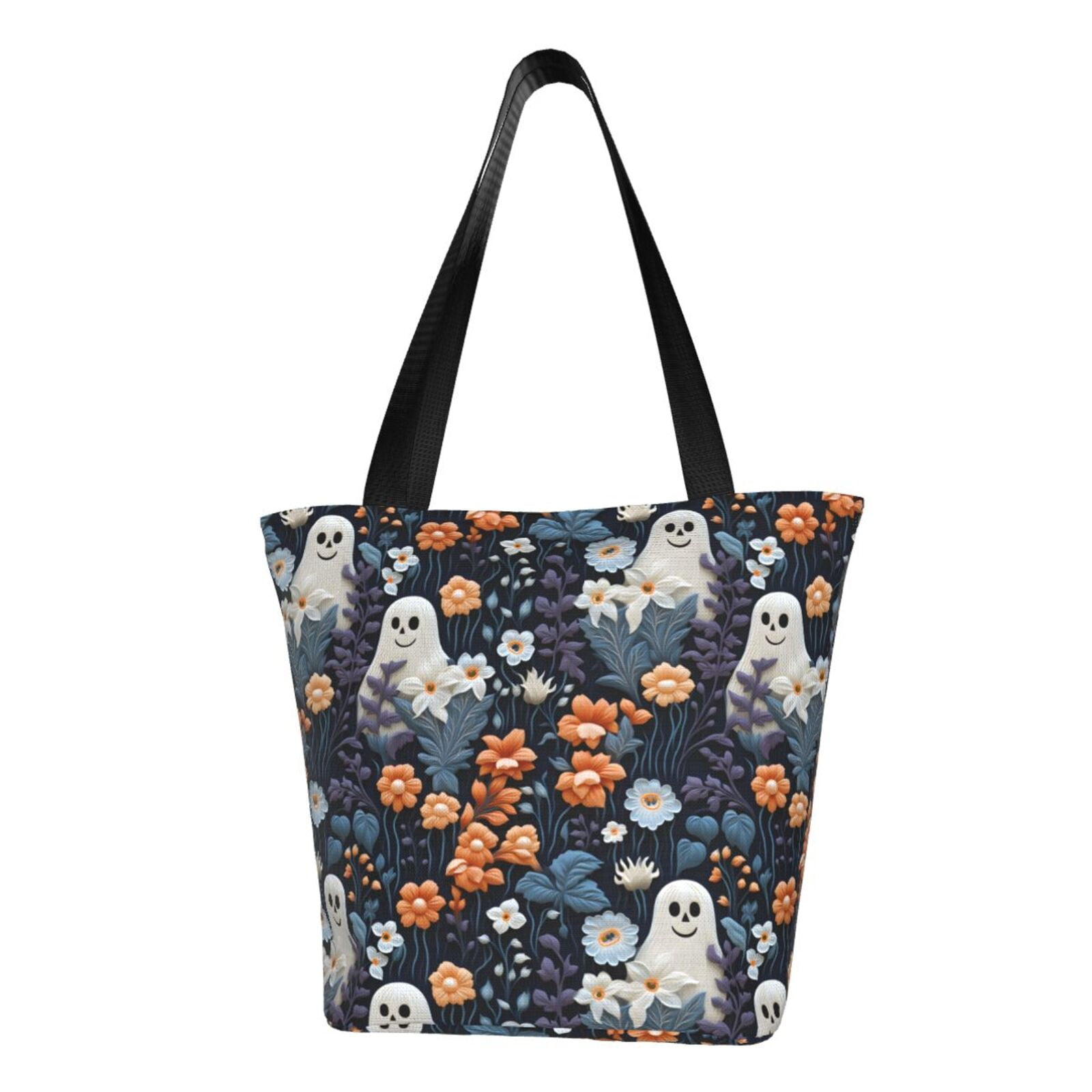 Xecao Cute ghost in the flowers for Tote Bag for Women -Tote Shoulder Bag with A Little Pocket ...