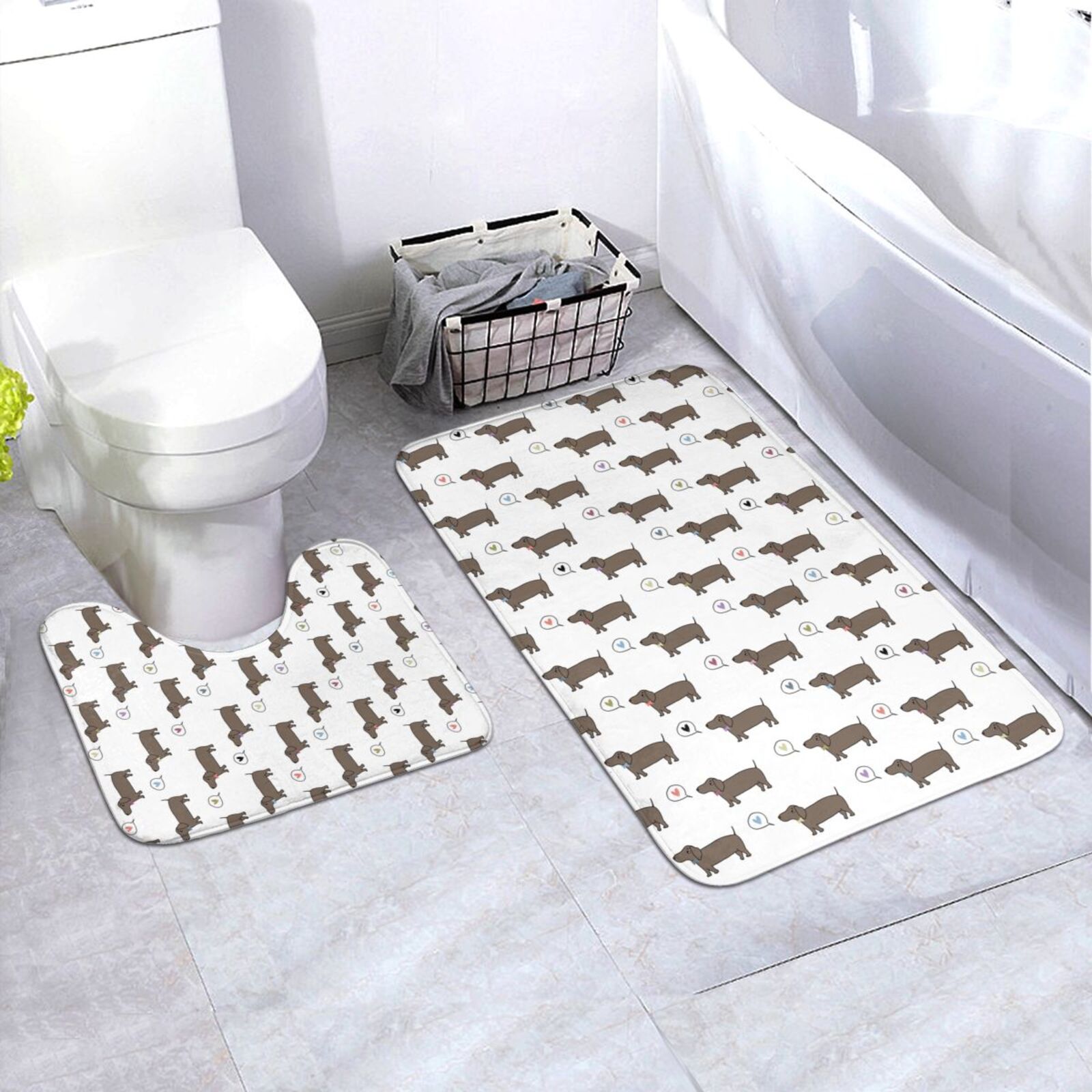 Xecao Dachshund Dog Puppy 2-Piece Vintage Seamless Anti-Skid Mat Set ...