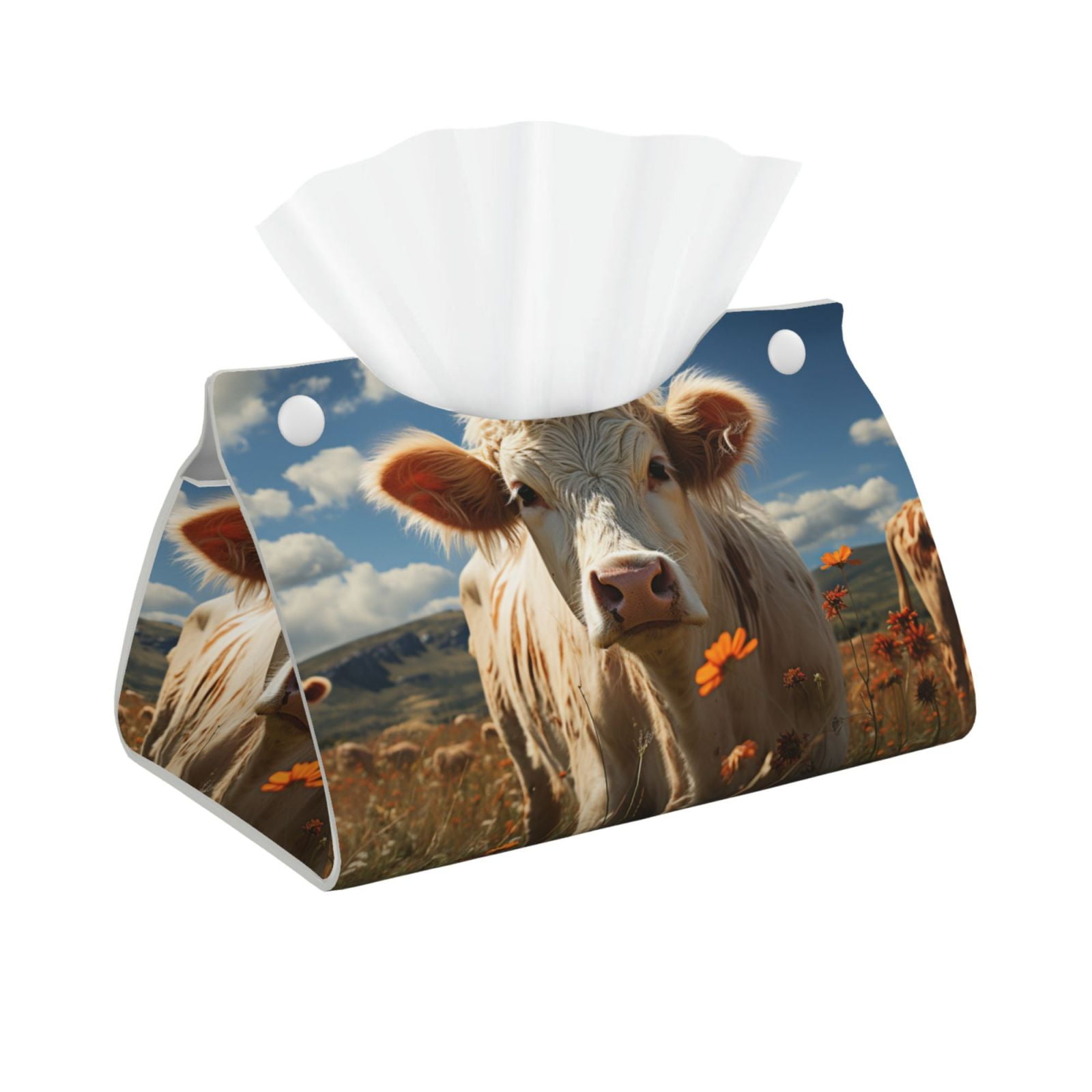 Xecao Daisy Meadow Cow Print Tissue Box Cover,Modern PVC Leather Square ...