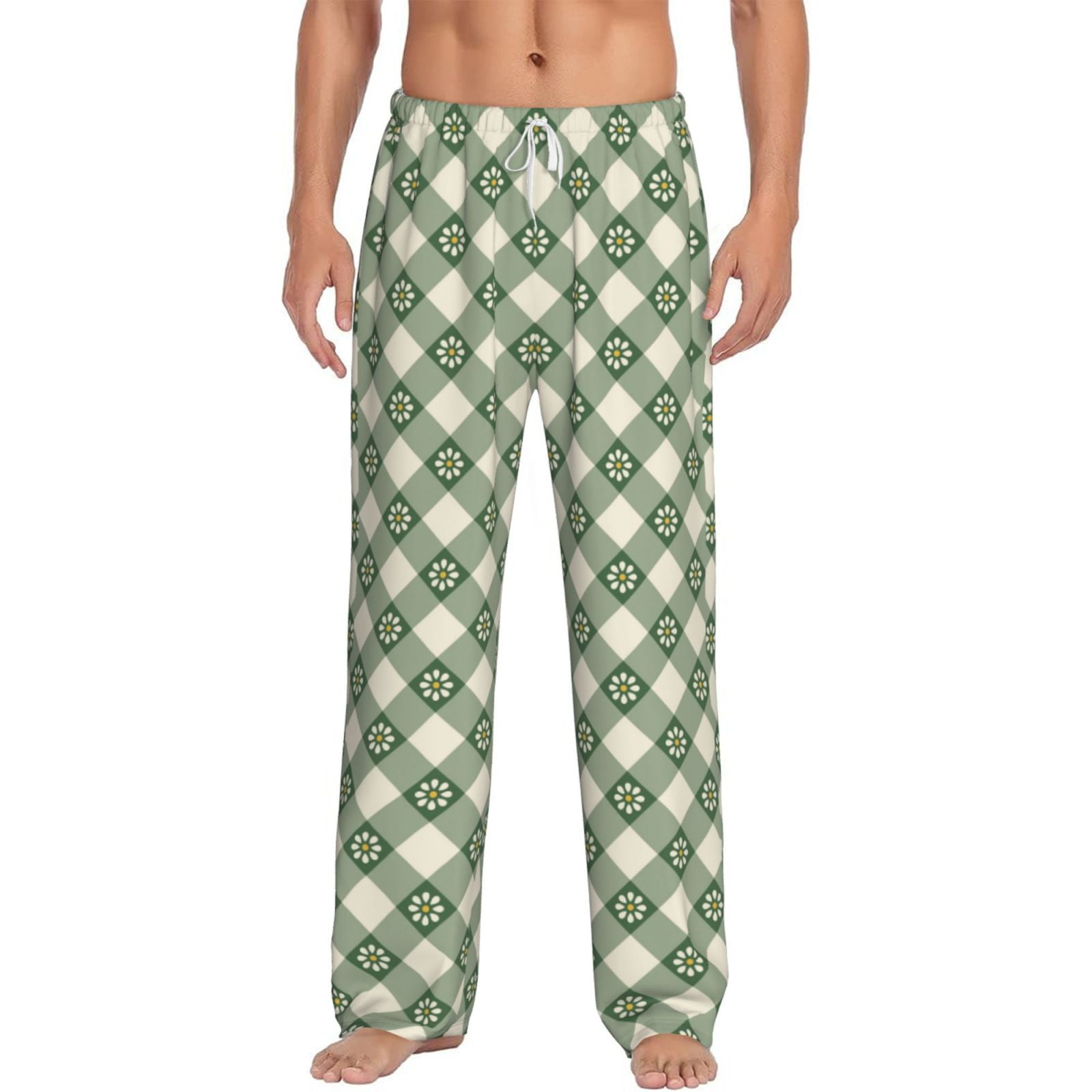 Xecao Daisy Plaid Green Men's Straight Lounge Pajama Pants: The ...