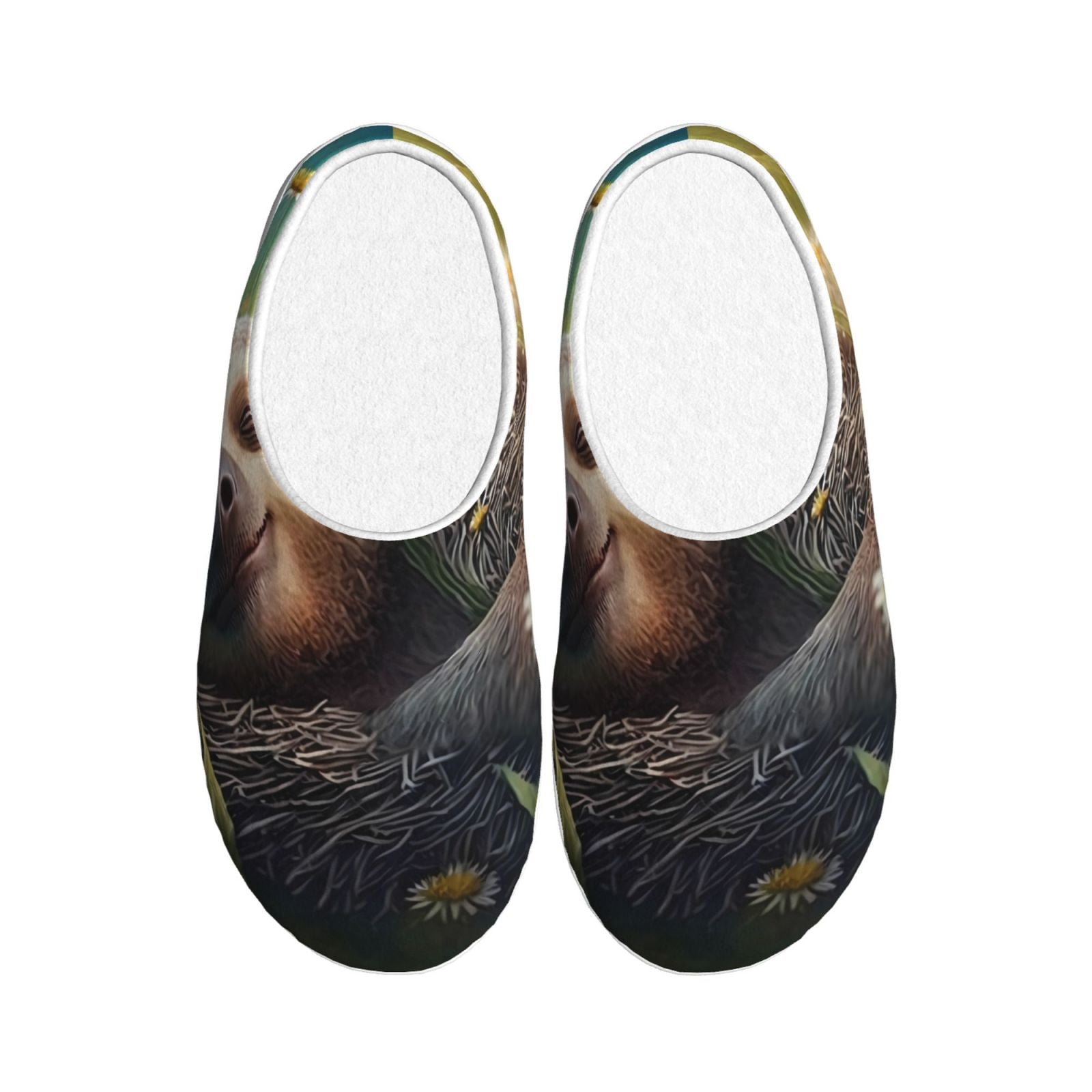 Xecao Daisy Sleeping Sloth Print Cotton Slippers Fuzzy Warm Cozy ...