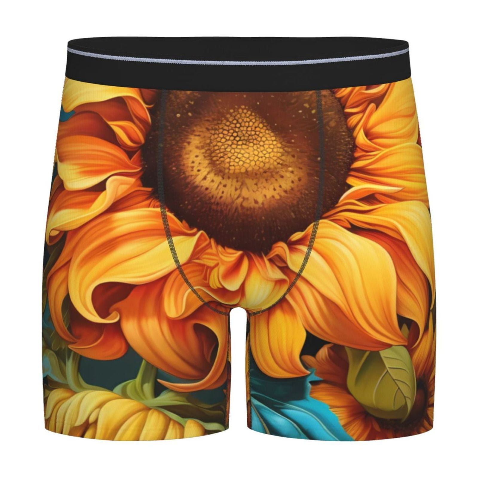 Xecao Deep Yellow Colorful Sunflower Print Boxer Briefs for Men's ...
