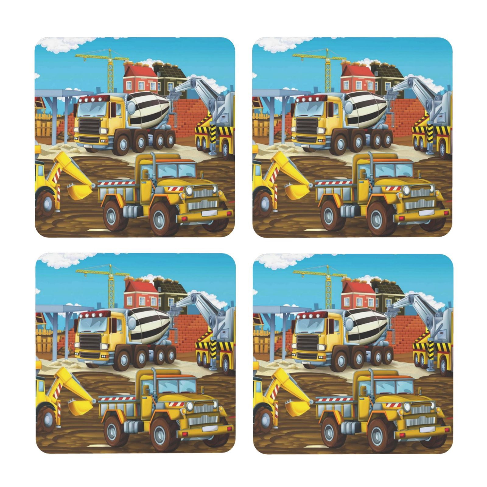 Xecao Different Construction Site Vehicles for MDF Cork Coaster 4 Pcs ...