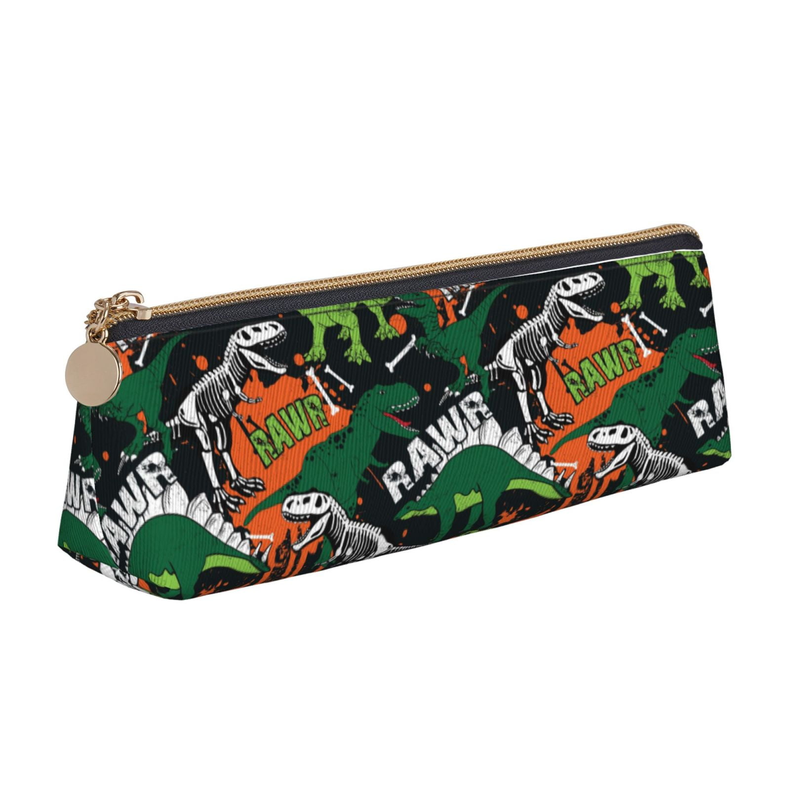 Xecao Dinosaur Skeleton Print Leather Pencil Case -Stationery Bag Pen ...