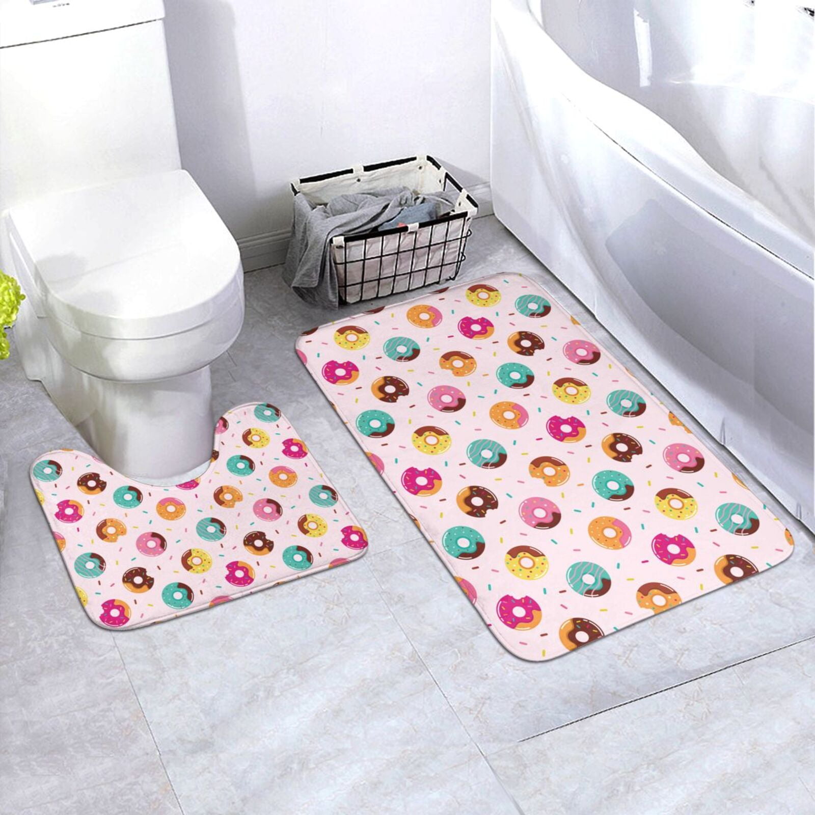 Xecao Donut 2-Piece Vintage Seamless Anti-Skid Mat Set, featuring a ...