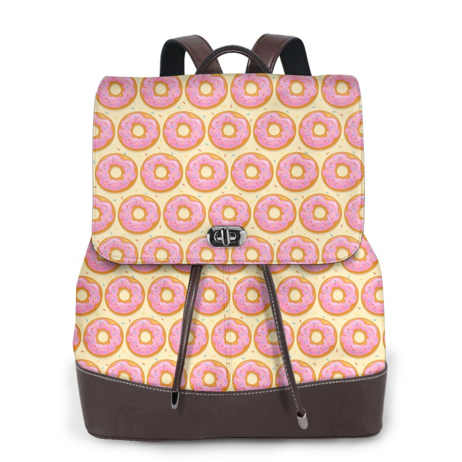 Xecao Donuts With Pink Glaze Print Large Backpack Soft Leather for ...