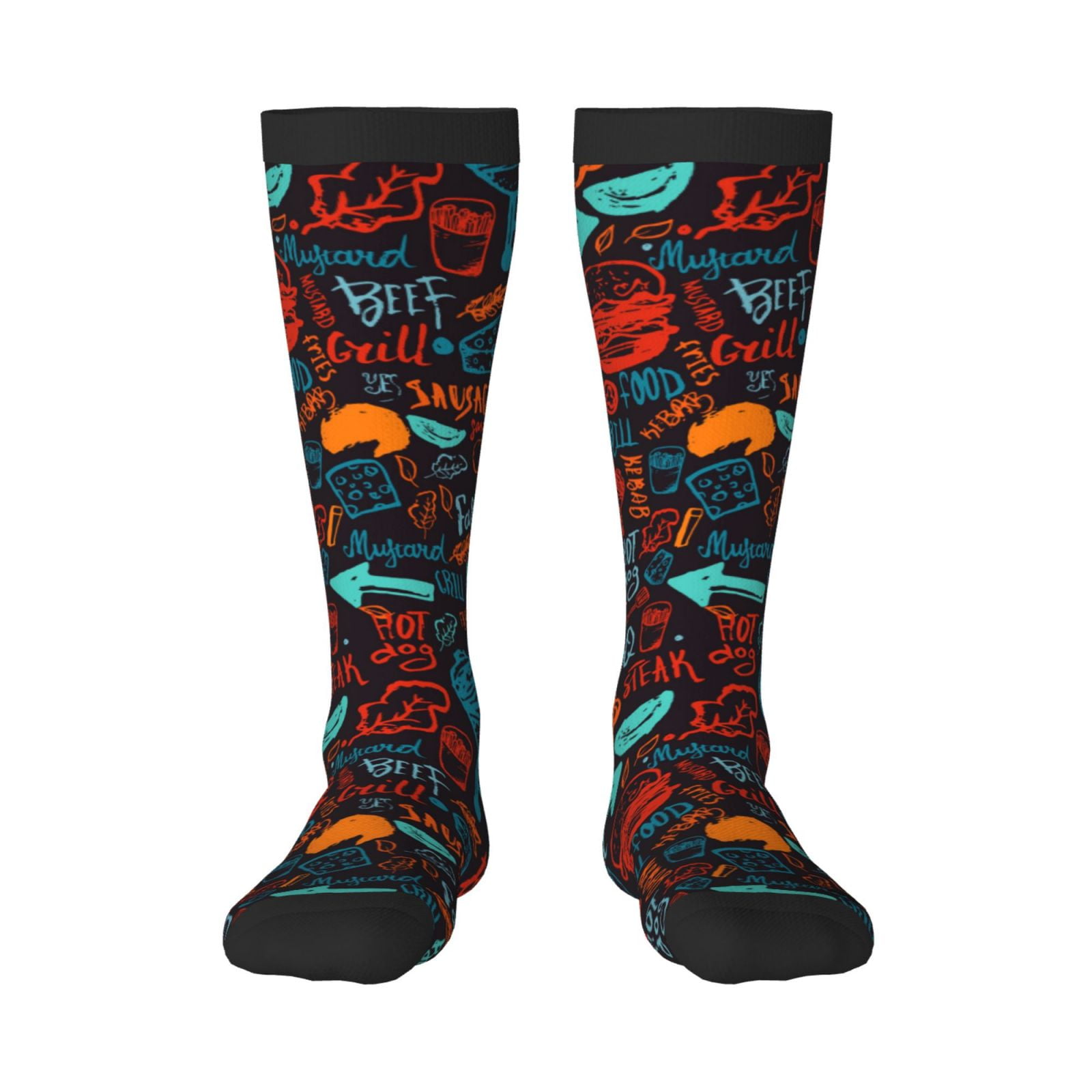 Xecao Doodle Barbeque print thigh-high socks, crafted for both men and ...