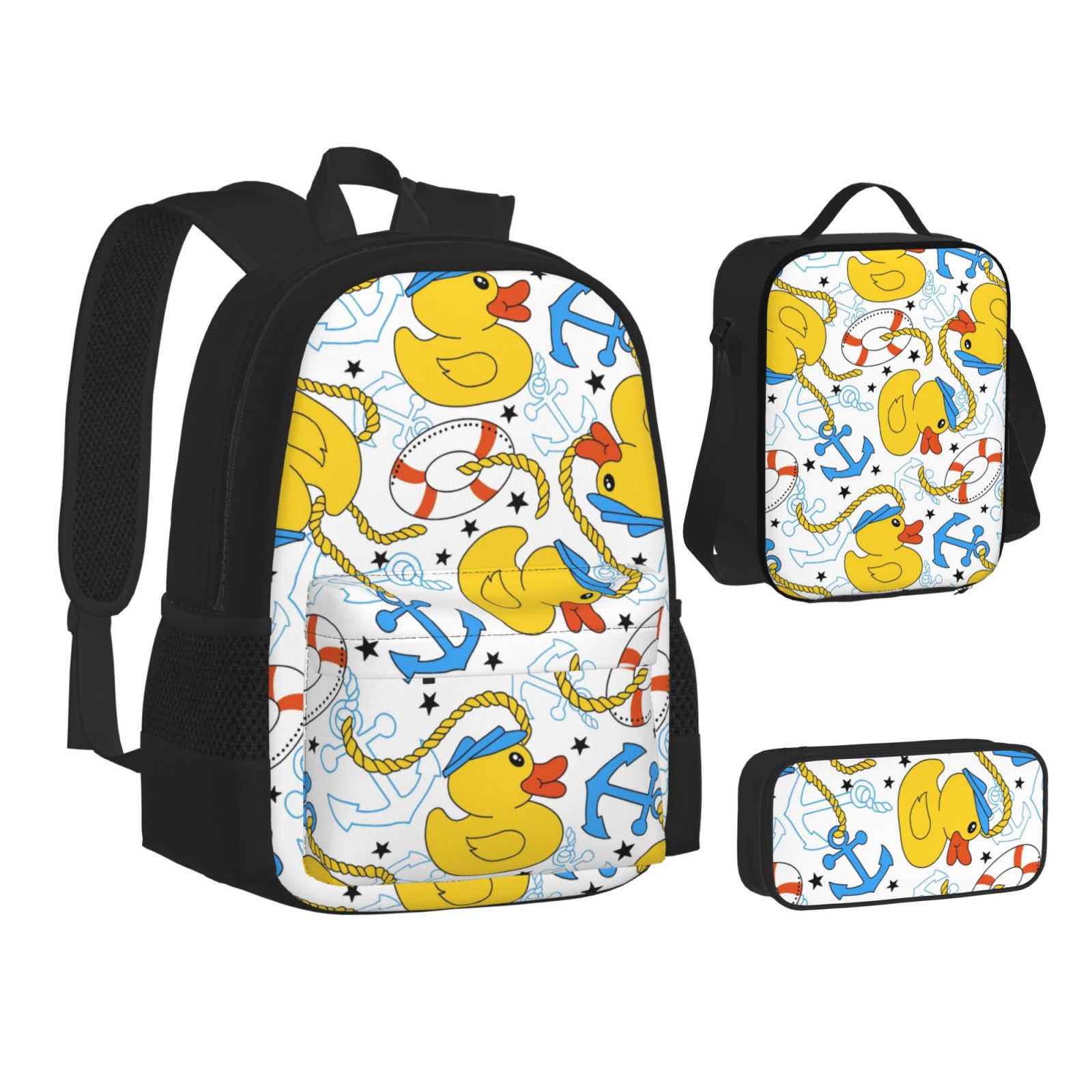 Xecao Ducks and Anchors Pattern Backpack 3 Piece Set School Bag Daypack ...