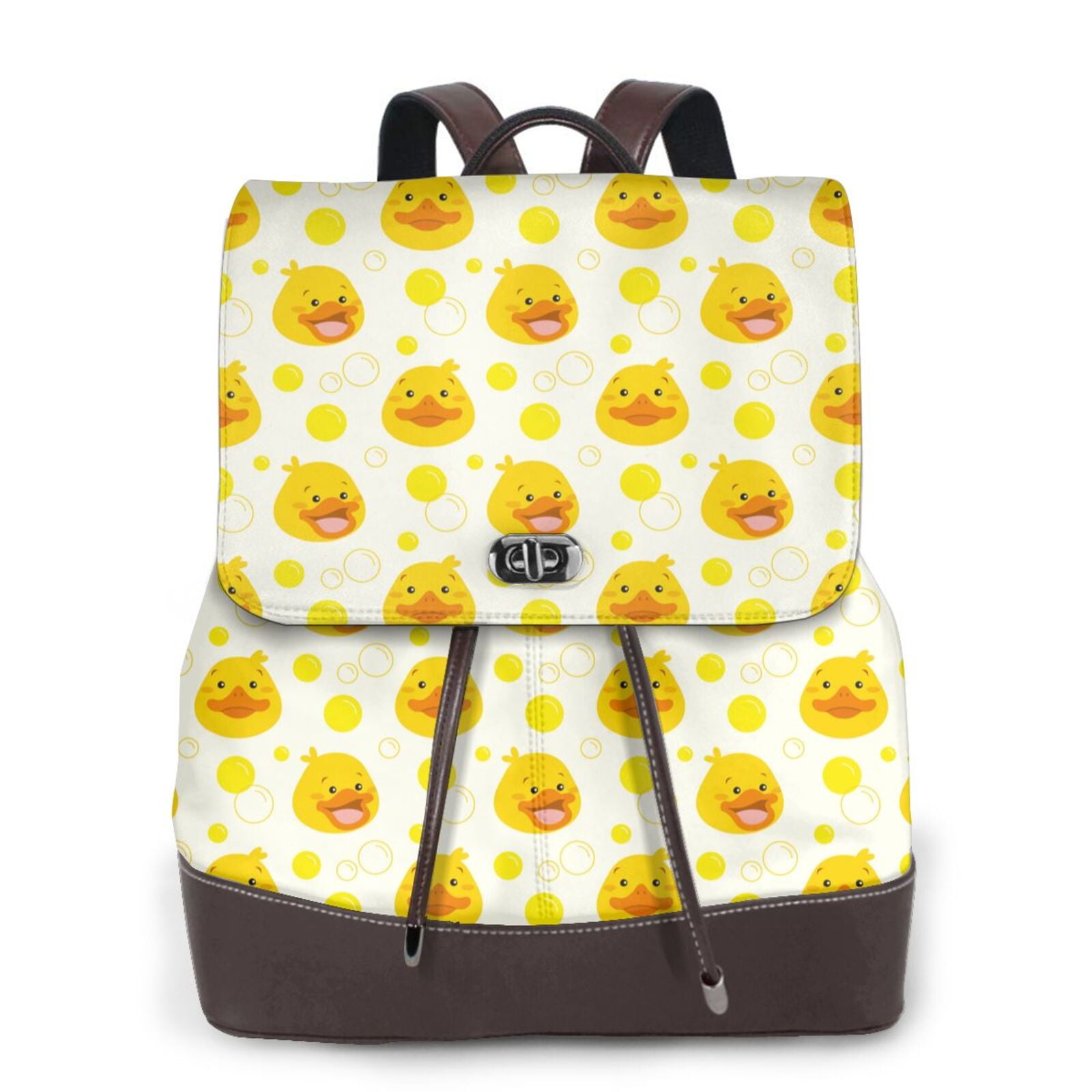 Xecao Ducky Cartoon Print Large Backpack Soft Leather for Women Travel ...