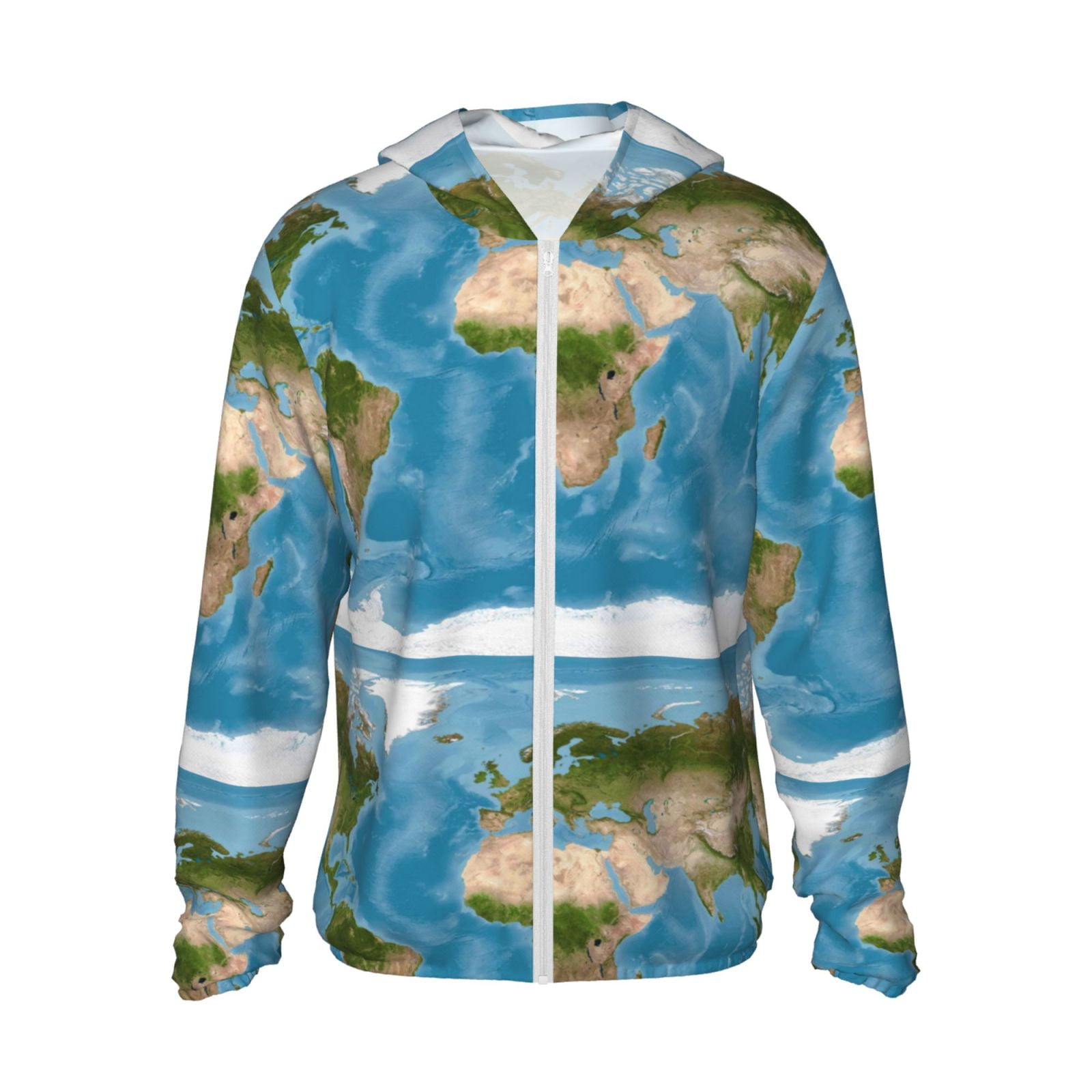 Xecao Earth View World Map for Sun Shirt-A lightweight, Hoodie-Style ...