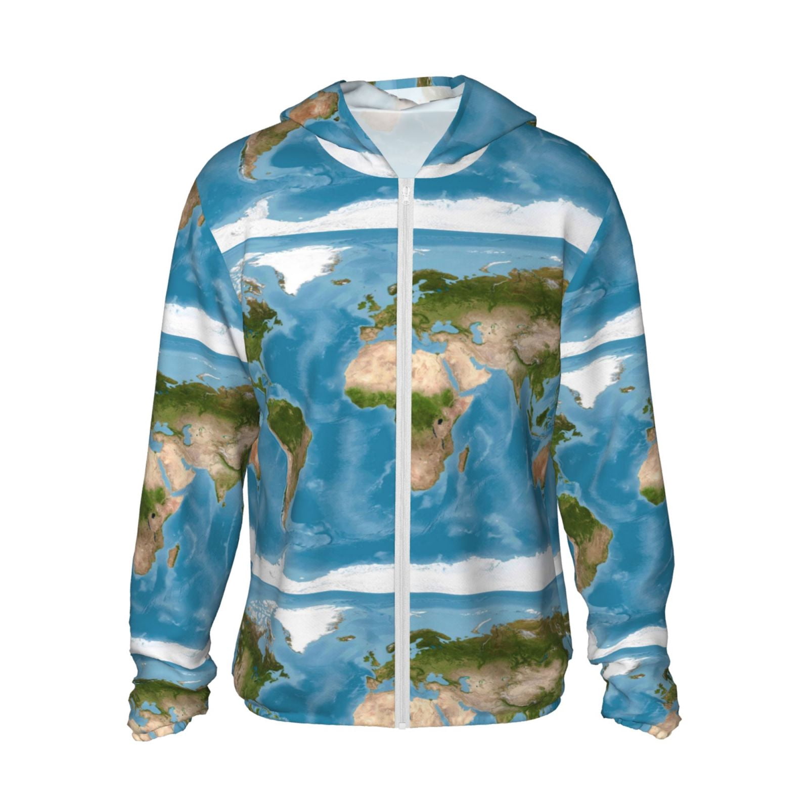 Xecao Earth View World Map for Sun Shirt-A lightweight, hoodie-style ...