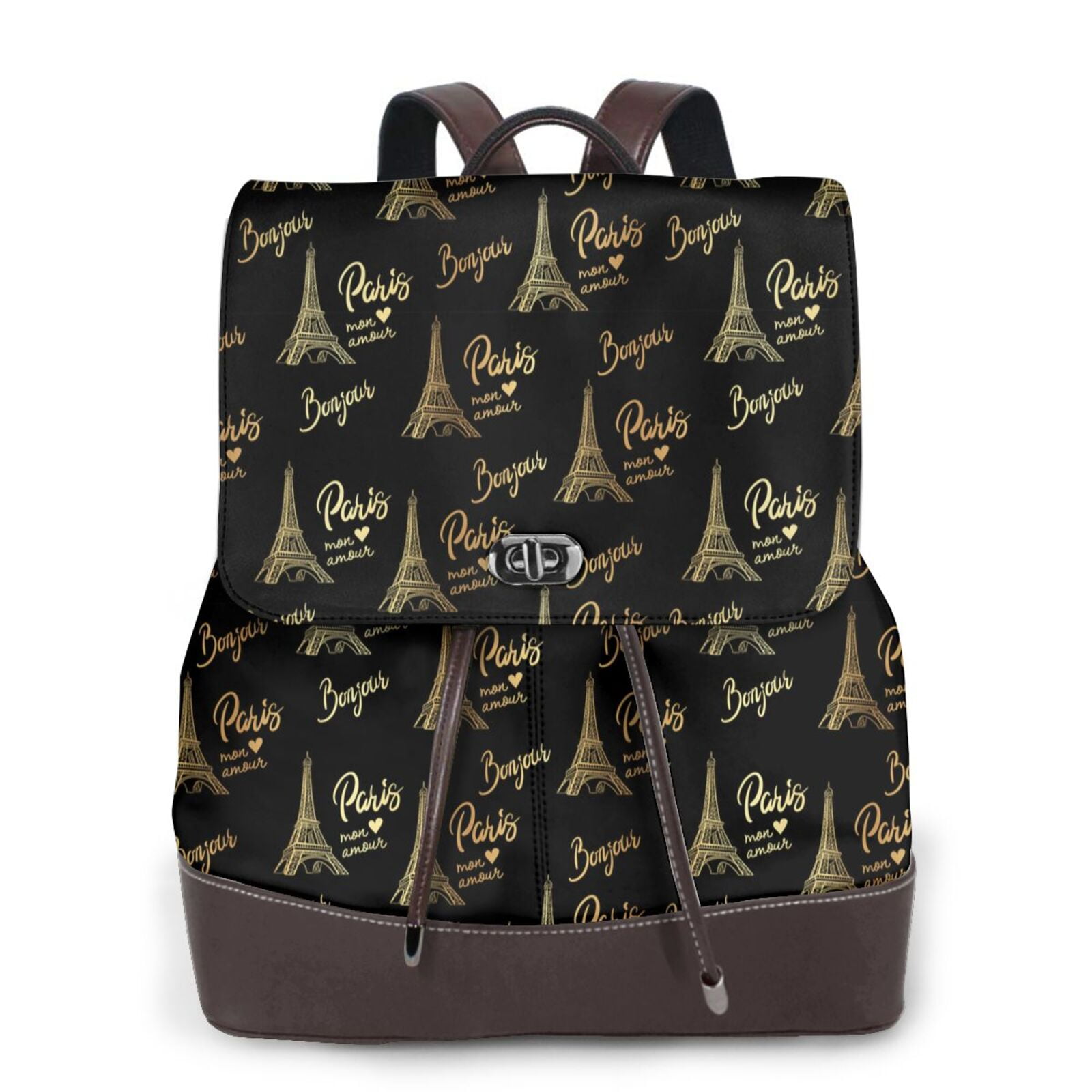 Xecao Eiffel Tower Print Large Backpack Soft Leather for Women Travel ...