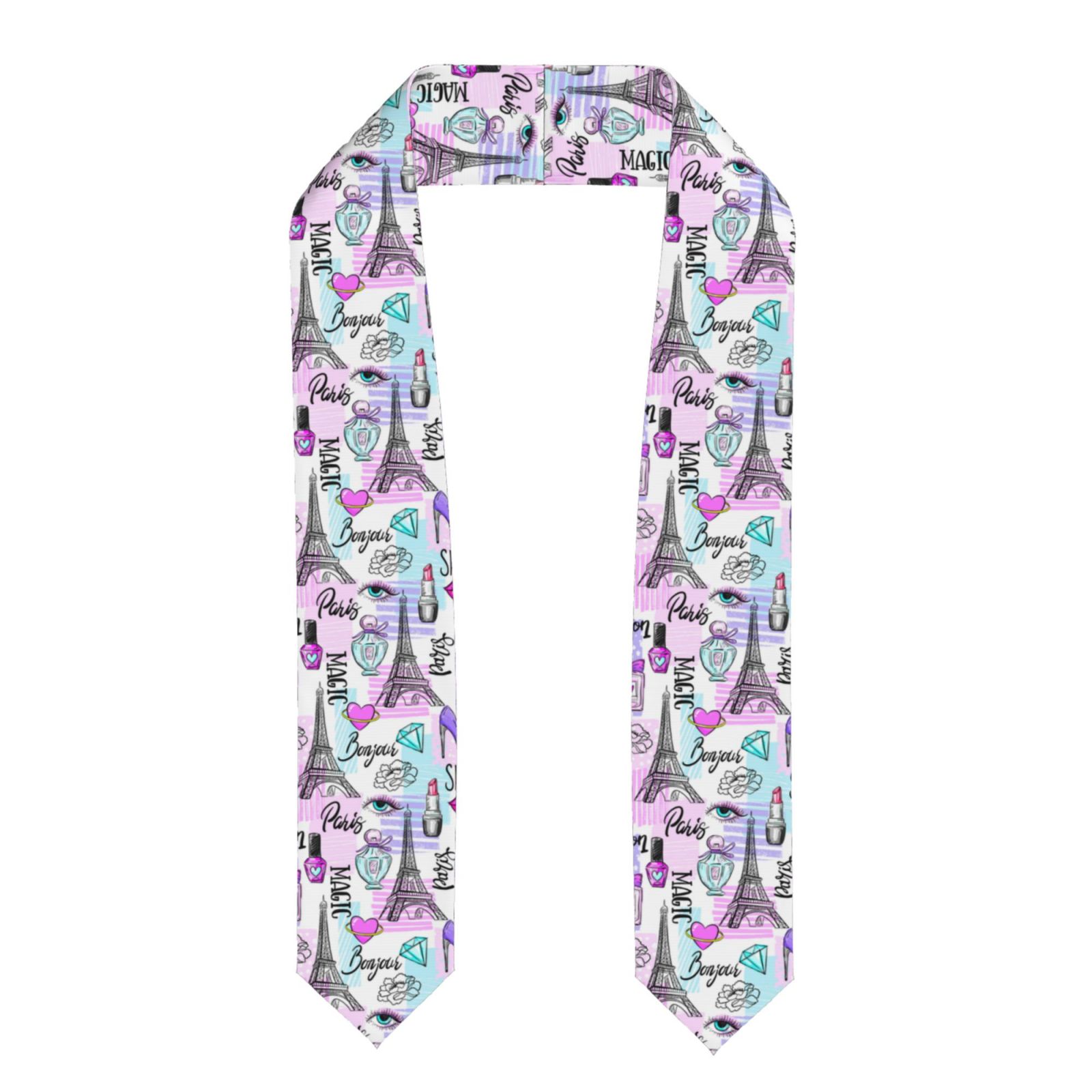 Xecao Eiffel Tower and Hearts Print Graduation Shawl Stole Honor Stole ...
