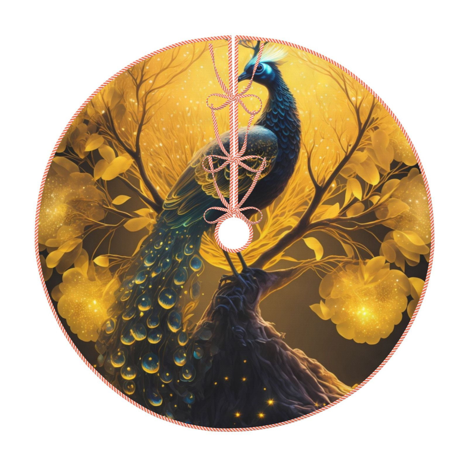 Xecao Elegant Gold Leaf Peacock Pattern Christmas Tree Skirt Holiday ...