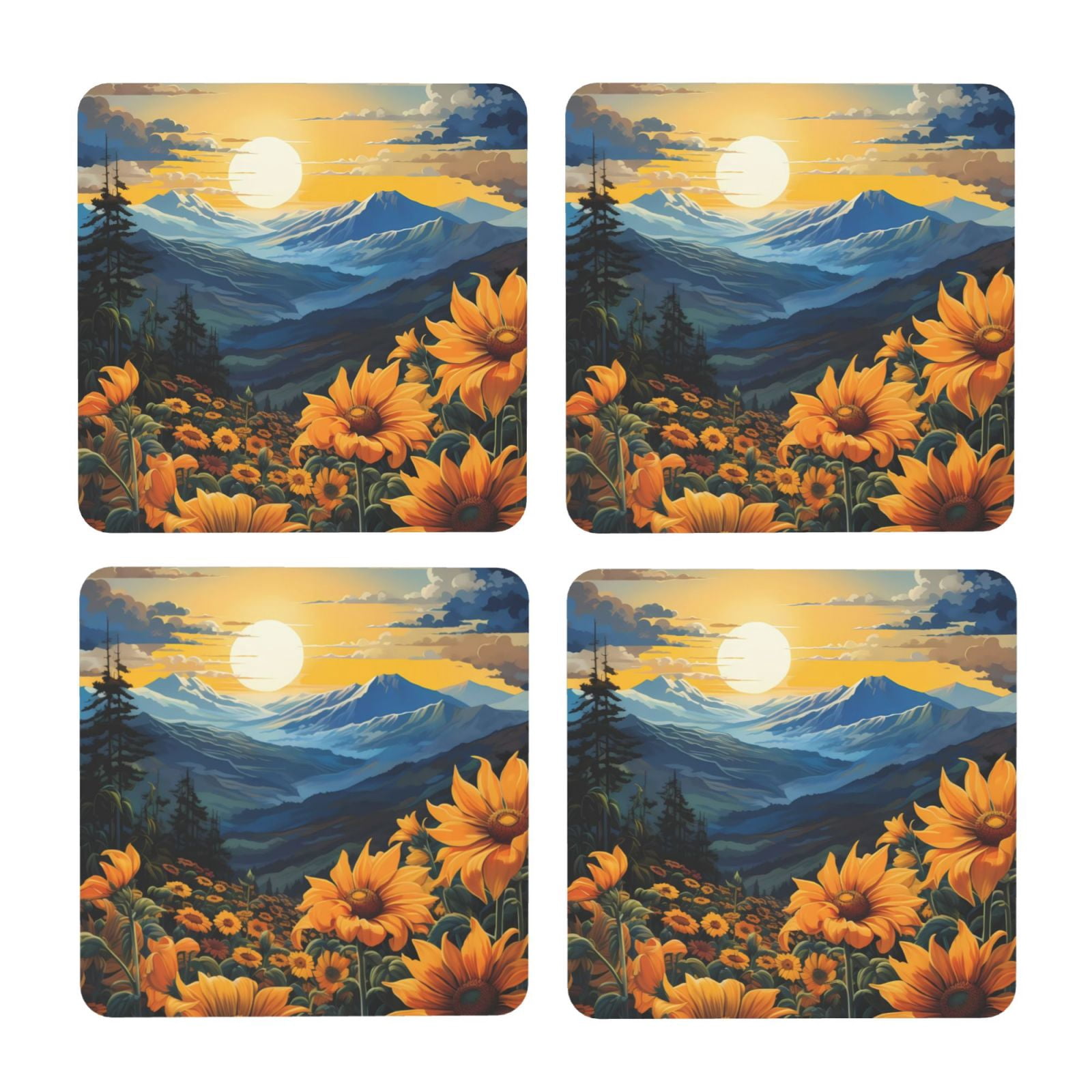 Xecao Elegant Sunset Sunflower for MDF Cork Coaster 4 Pcs,Drink ...