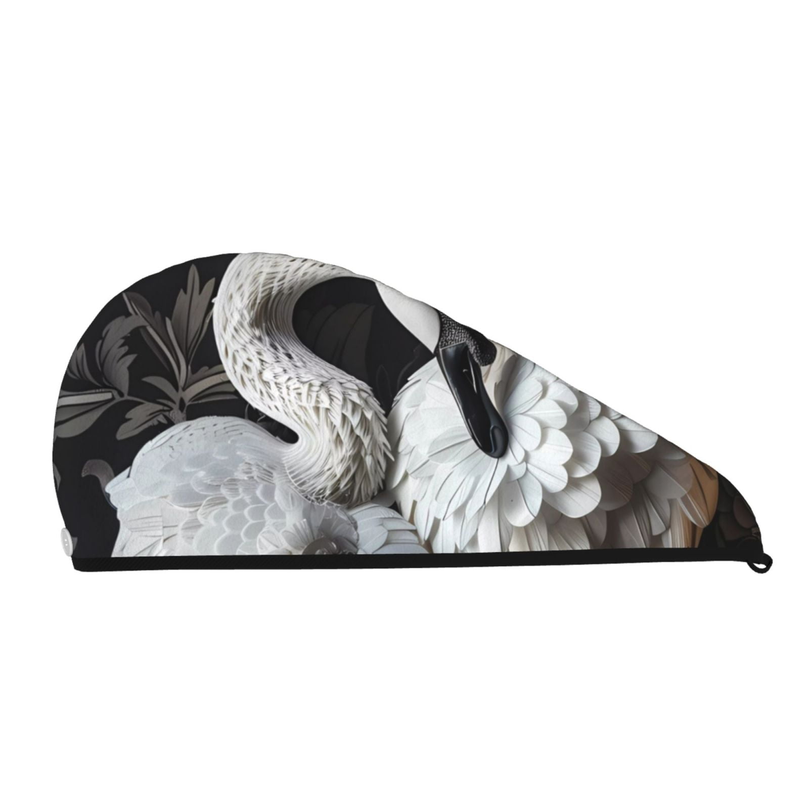 Xecao Elegant Swans Black Background Print Hair Towel, Hair Turbans for ...