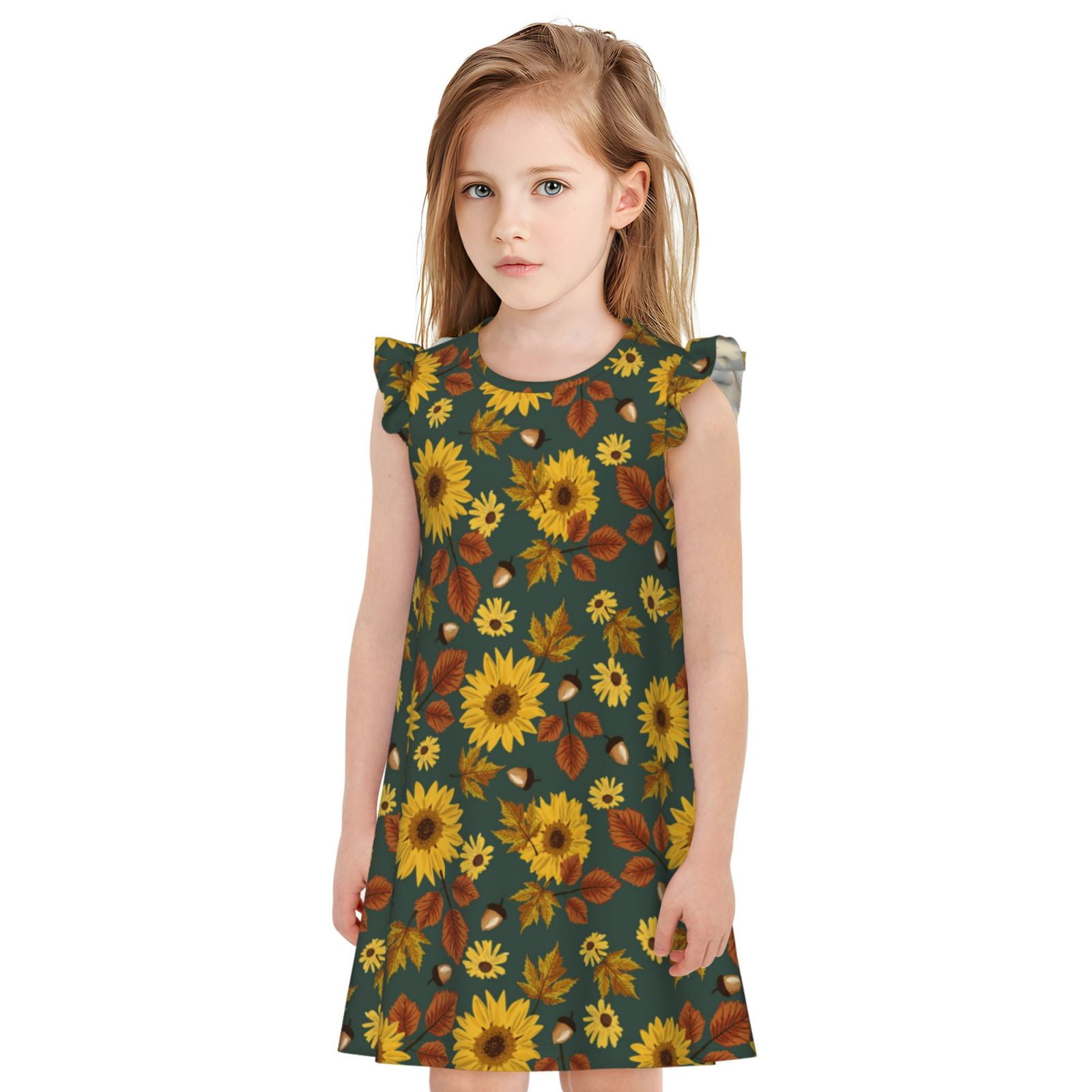 Xecao Fall Daisy Leaf Nuts Print Pajama Dresses for Girls, Princess ...