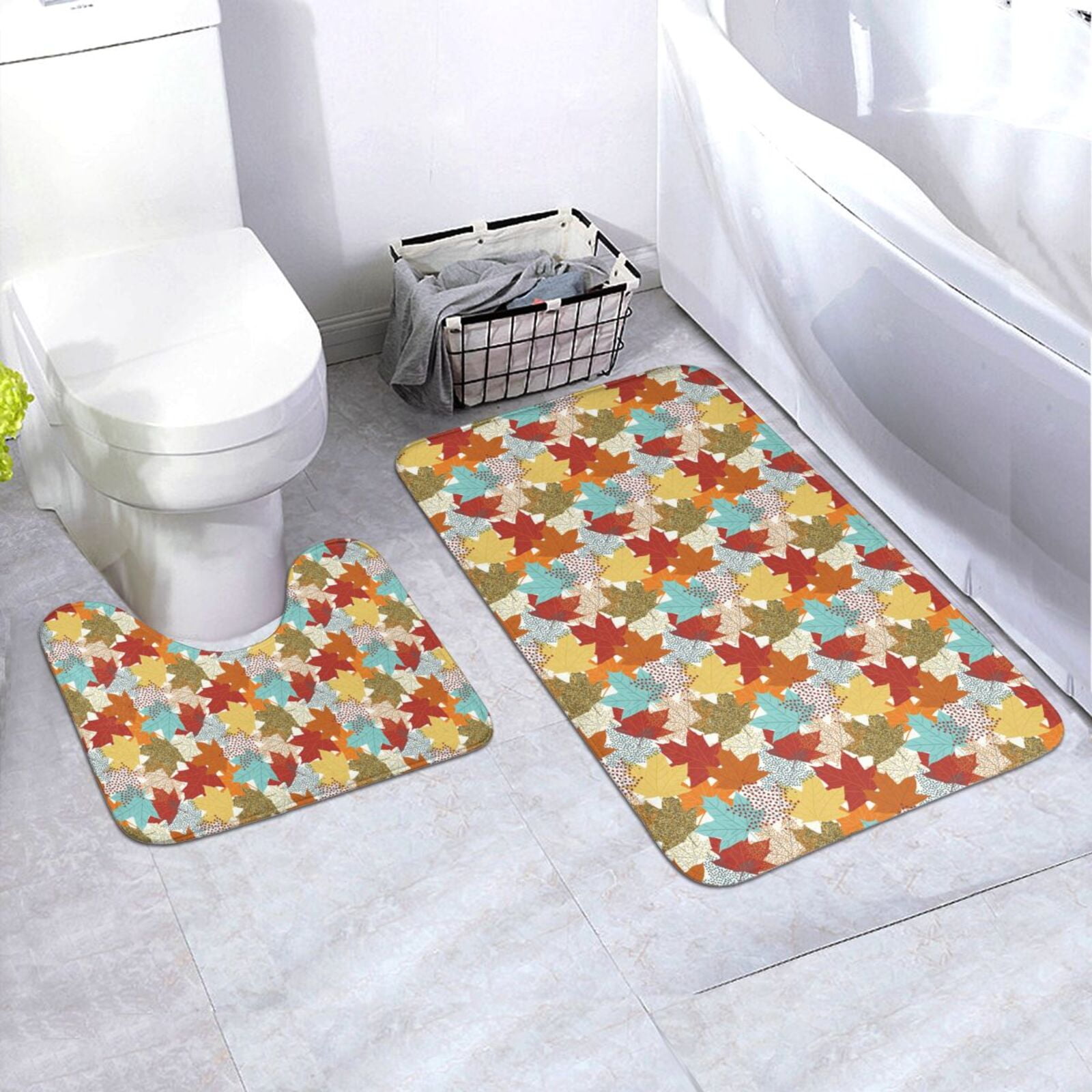 Xecao Fall Maple Leaves 2-Piece Vintage Seamless Anti-Skid Mat Set ...