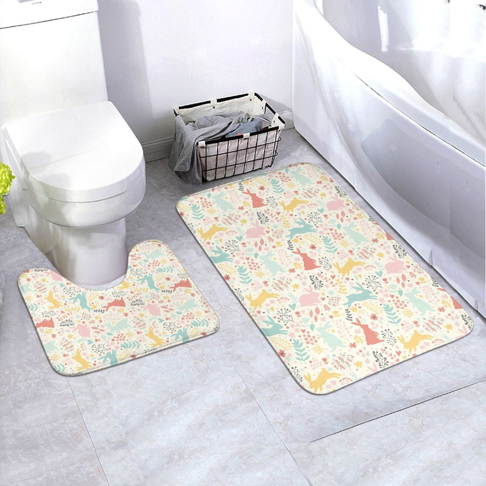 Xecao Fall Rabbit 2-Piece Vintage Seamless Anti-Skid Mat Set, featuring ...