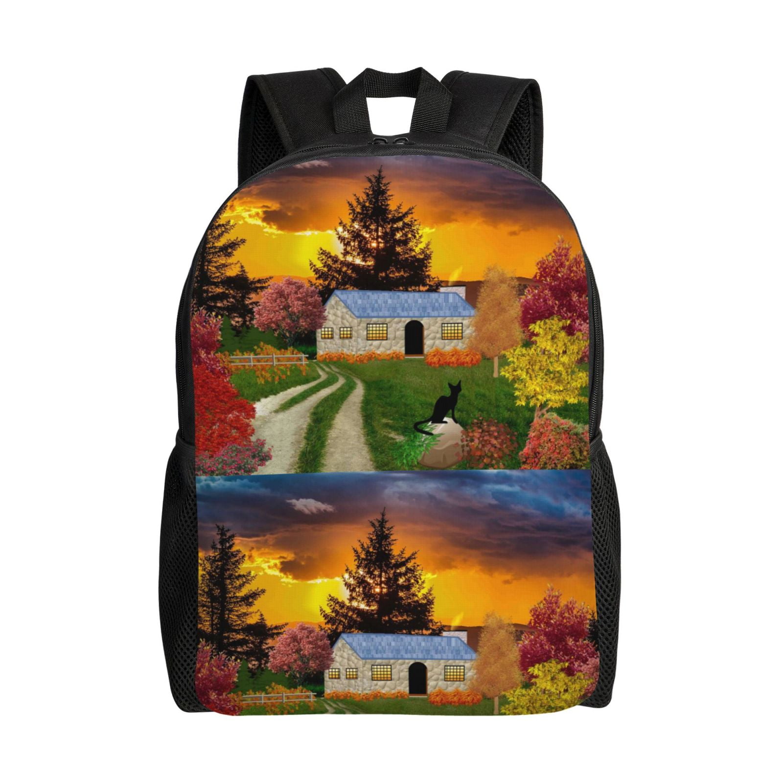 Xecao Fall Village Scenery Print School Backpack with Laptop ...