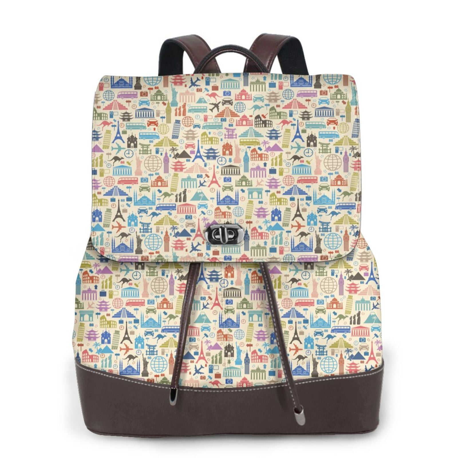 Xecao Famous Places Print Large Backpack Soft Leather for Women Travel ...