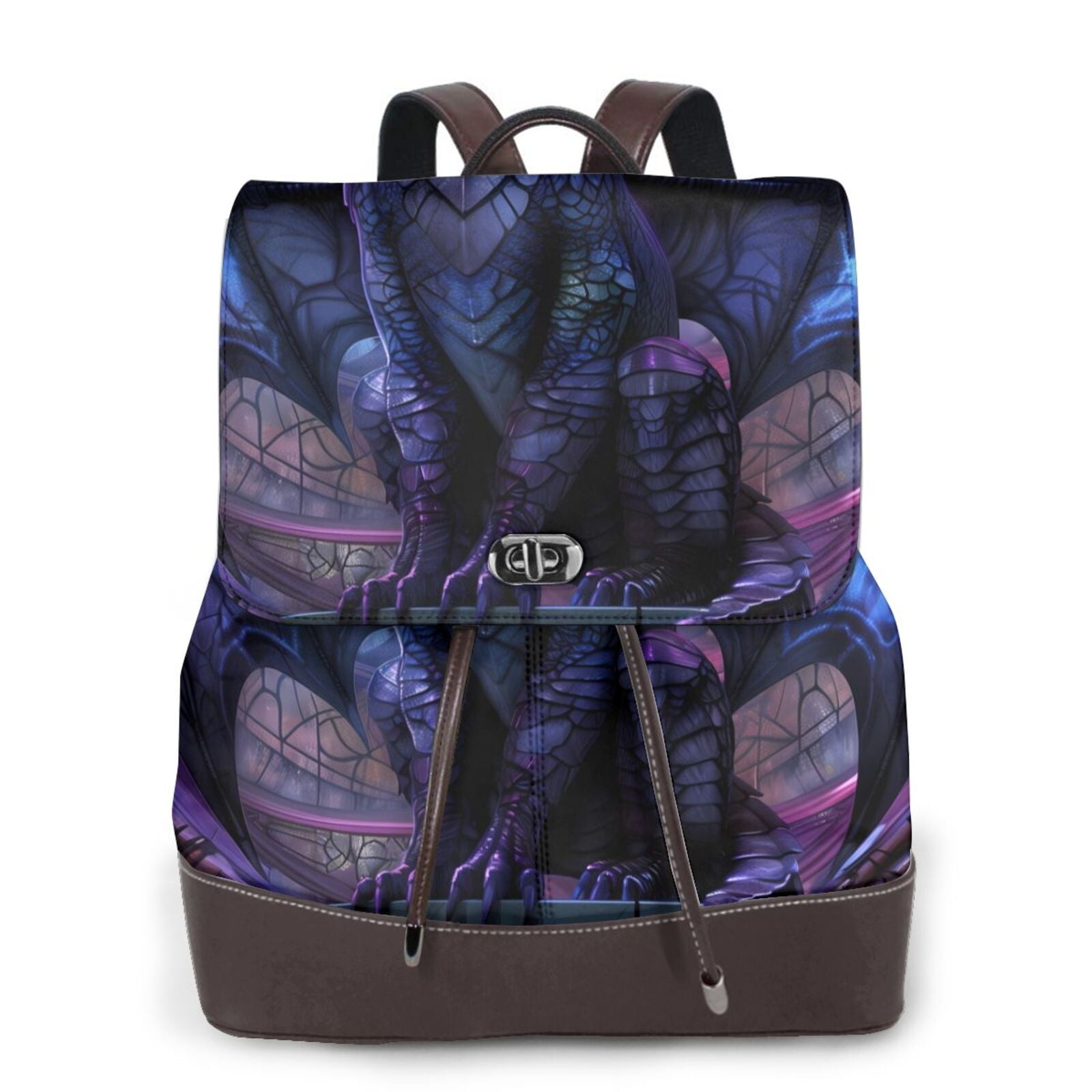 Xecao Fantasy Dragon In Cathedral Print Large Backpack Soft Leather for ...
