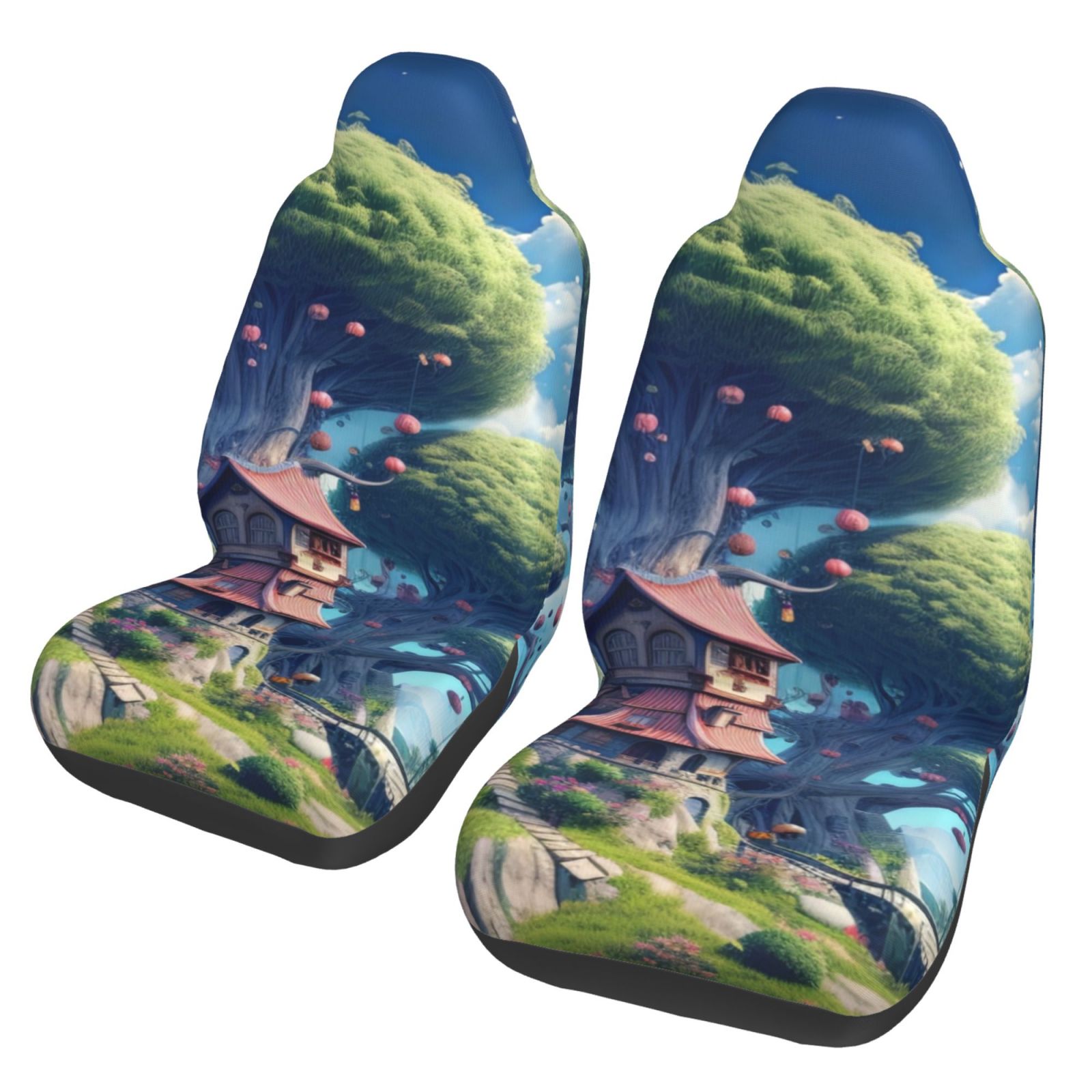 Xecao Fantasy Treehouse Planet Scene Print Car Seat Cover in That Fits ...