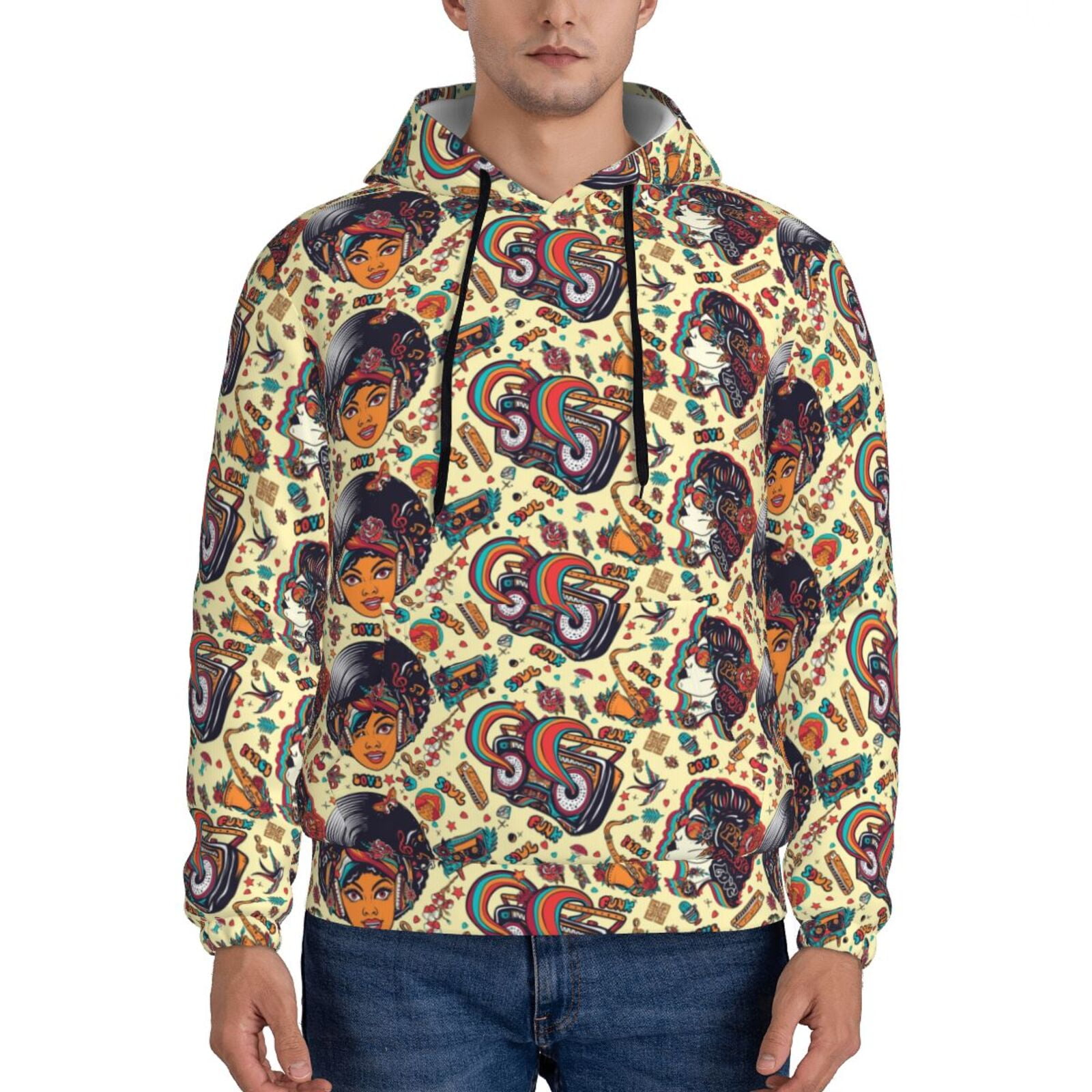 Xecao Fashion Hippie Girl Pattern Men's Adult Pullover Hoodie,Hooded ...