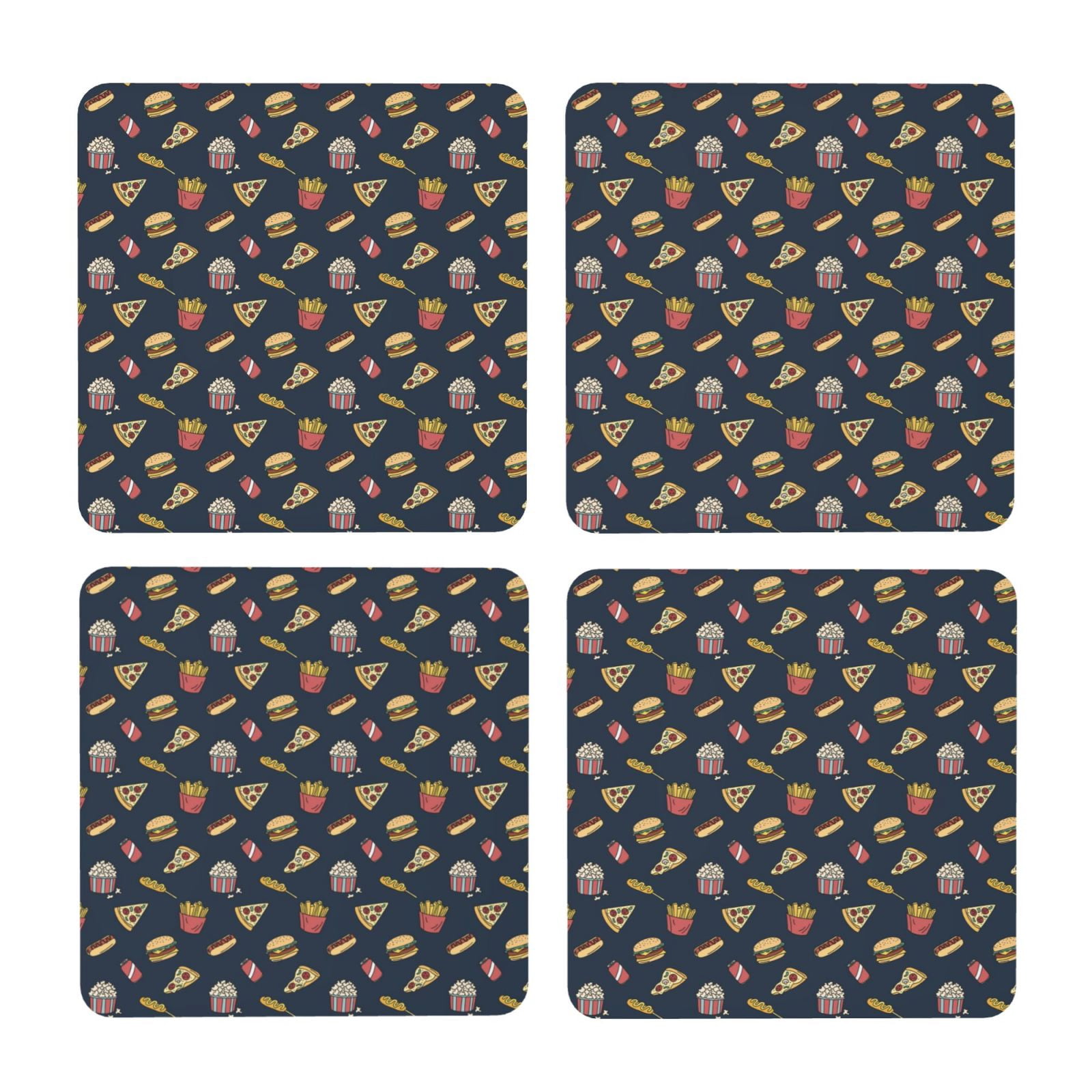 Xecao Fast Food for MDF Cork Coaster 4 Pcs,Drink Coasters,Suit for ...