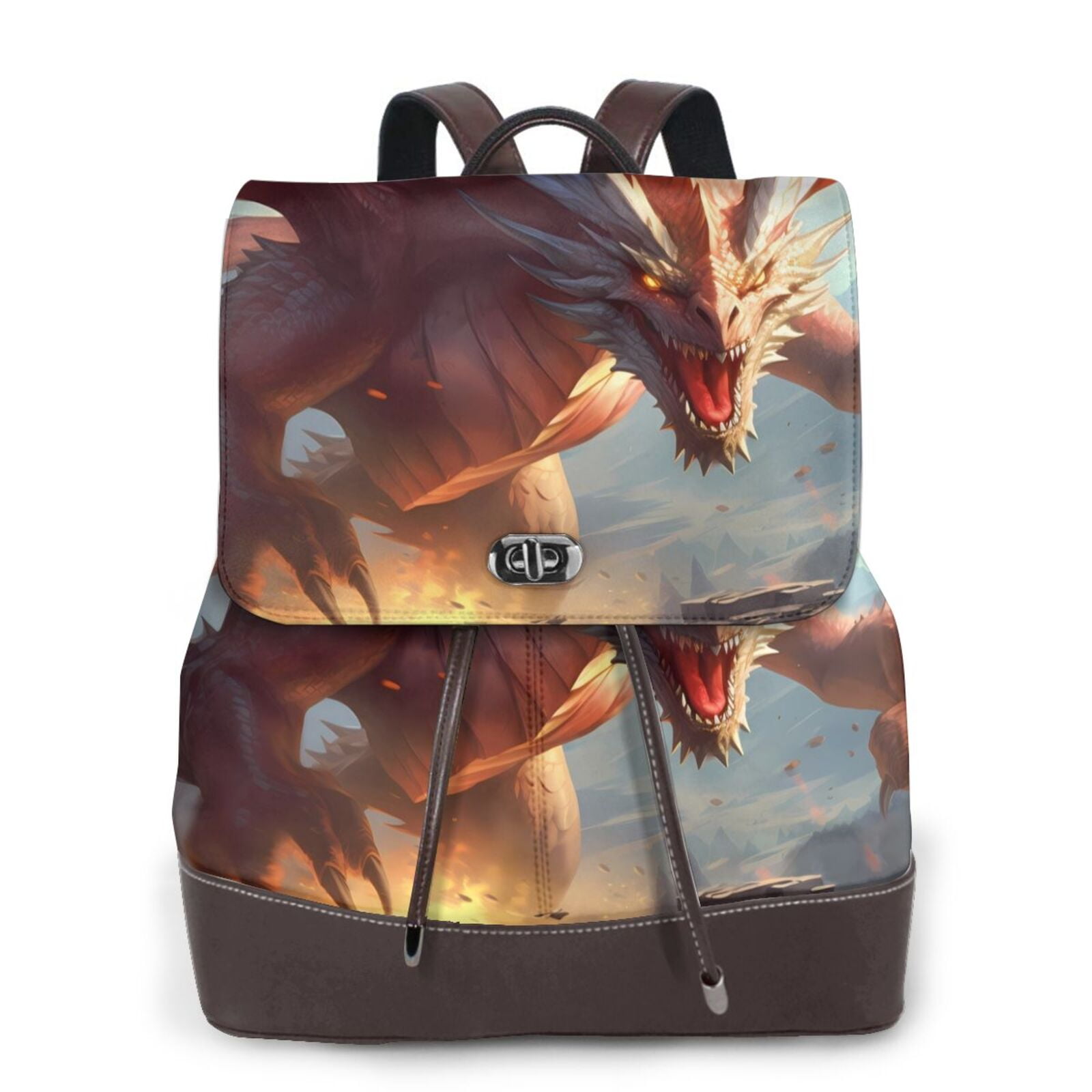 Xecao Ferocious Dragon Fury Print Large Backpack Soft Leather for Women ...