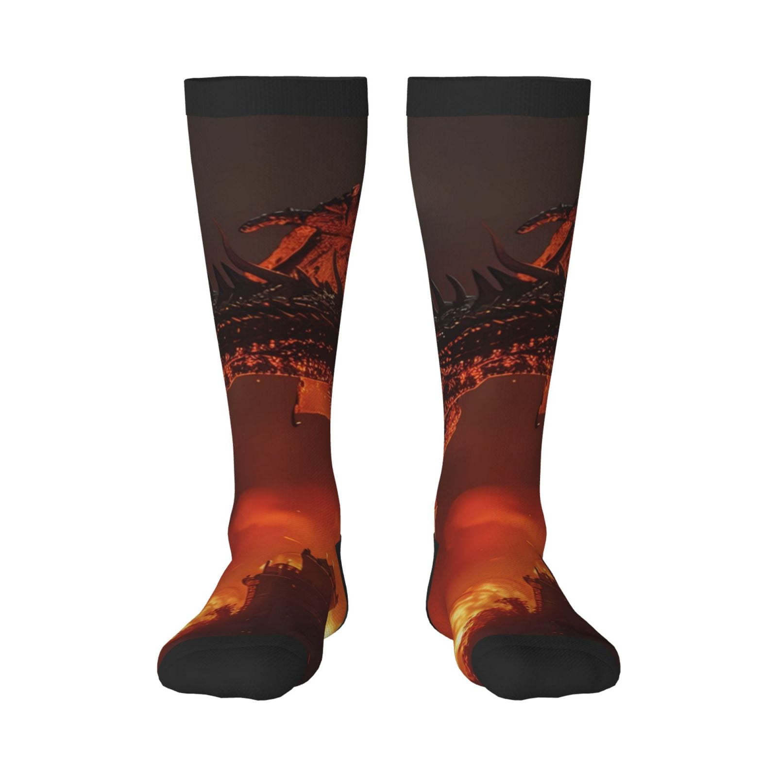 Xecao Fiery Dragons Castle Attack Print Compression Socks for Both Men ...