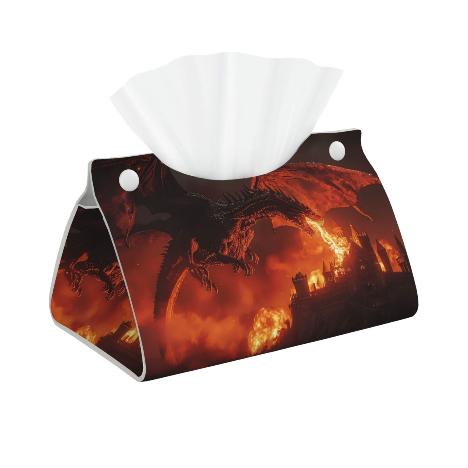 Xecao Fiery Dragons Castle Attack Print Tissue Box Cover,Modern PVC ...
