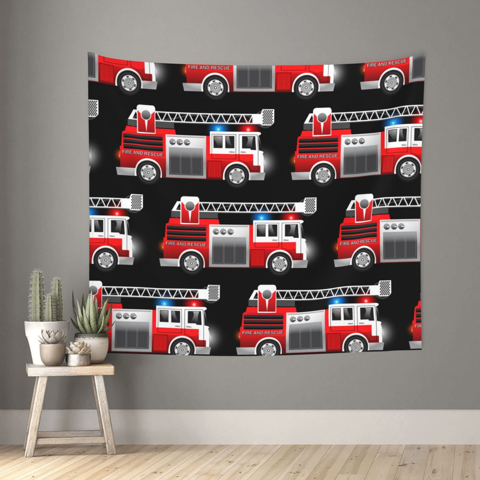 Xecao Fire and Rescue Truck patten Tapestry 60x51 Inches Wall Hanging ...