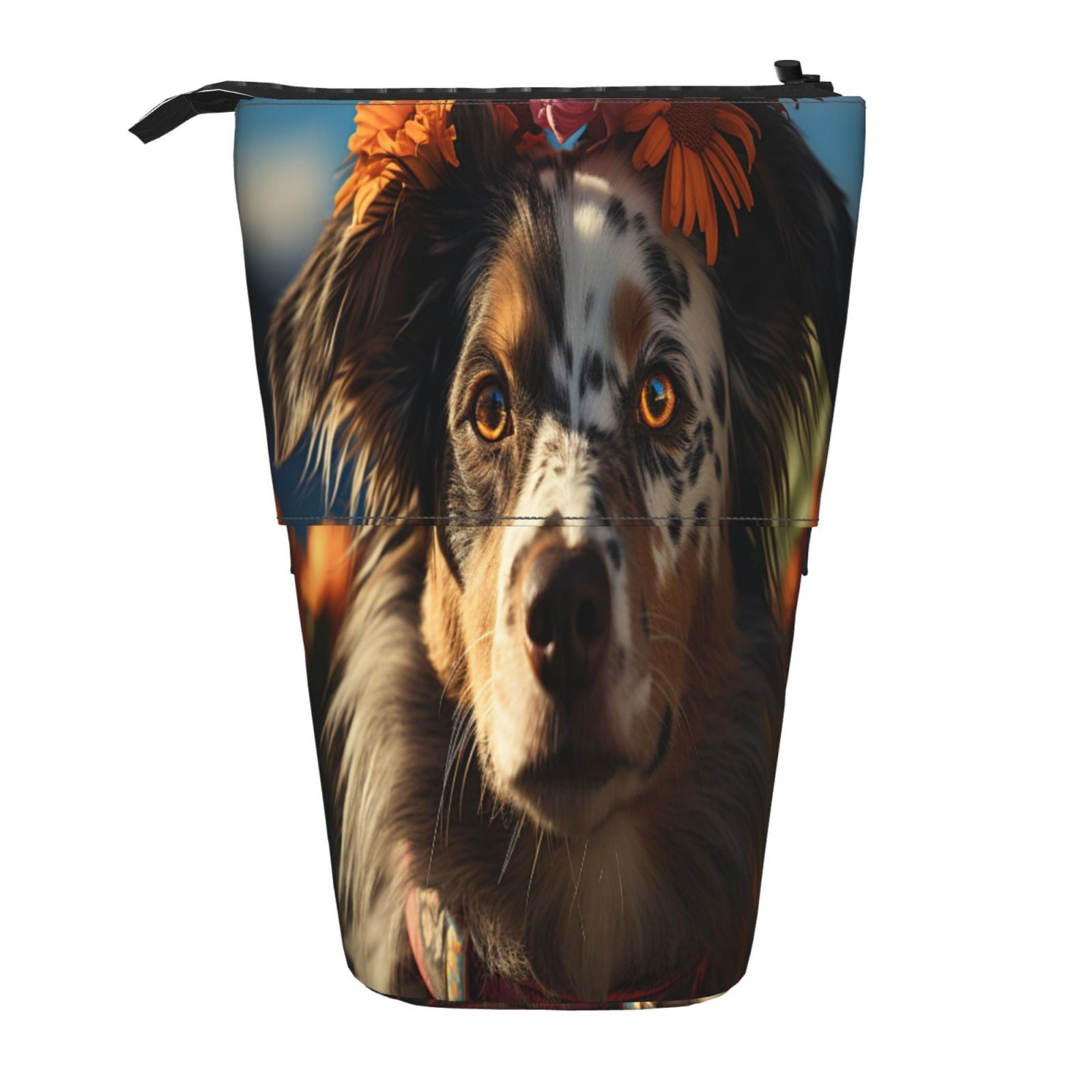 Xecao Flower Crown Dog Print Telescopic Pencil Bag Pen Holder Pop Up ...