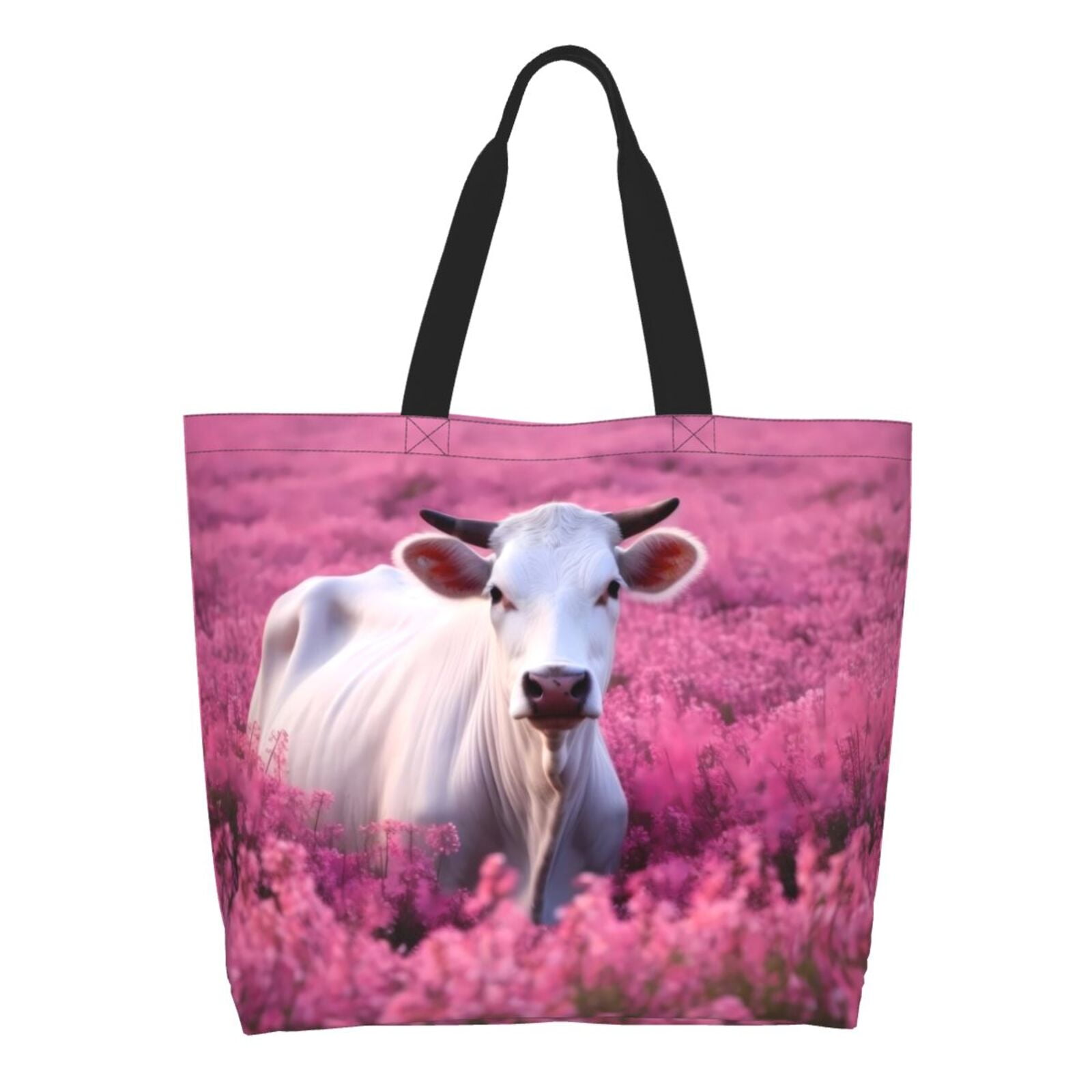 Xecao Flower Field Cow for Tote Bag for Women, Tote Shoulder Bag with a littlw pocket and ...