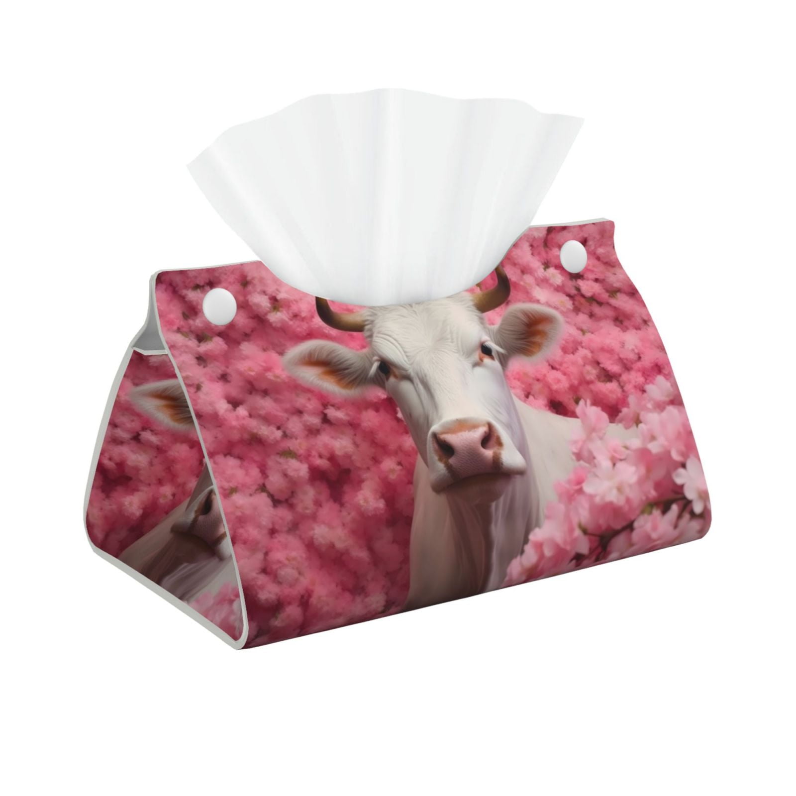 Xecao Flower White Cow Print Tissue Box Cover,Modern PVC Leather Square ...