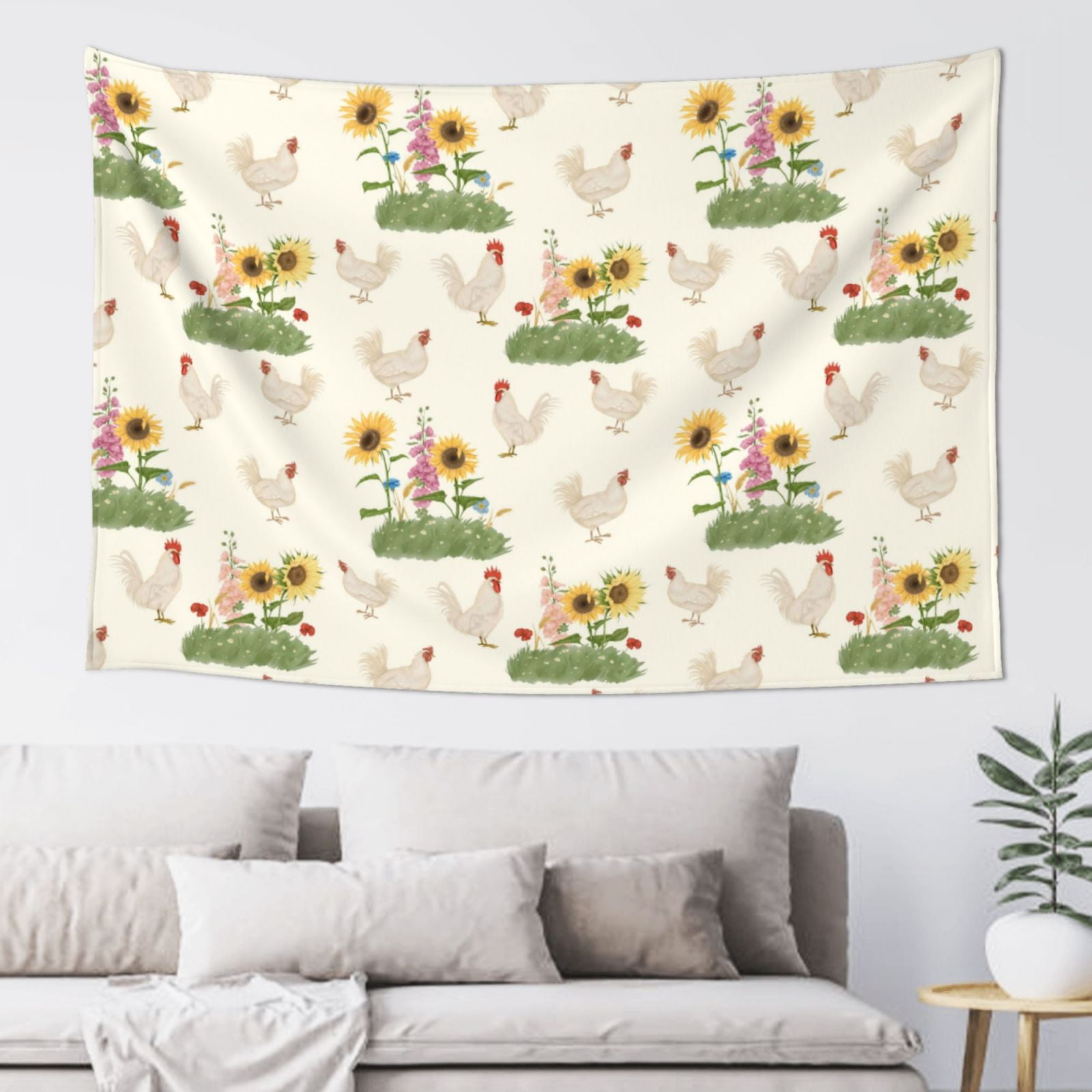 Xecao Flowers And Hens Print Tapestry, Wall Hanging Room Funny Decor ...